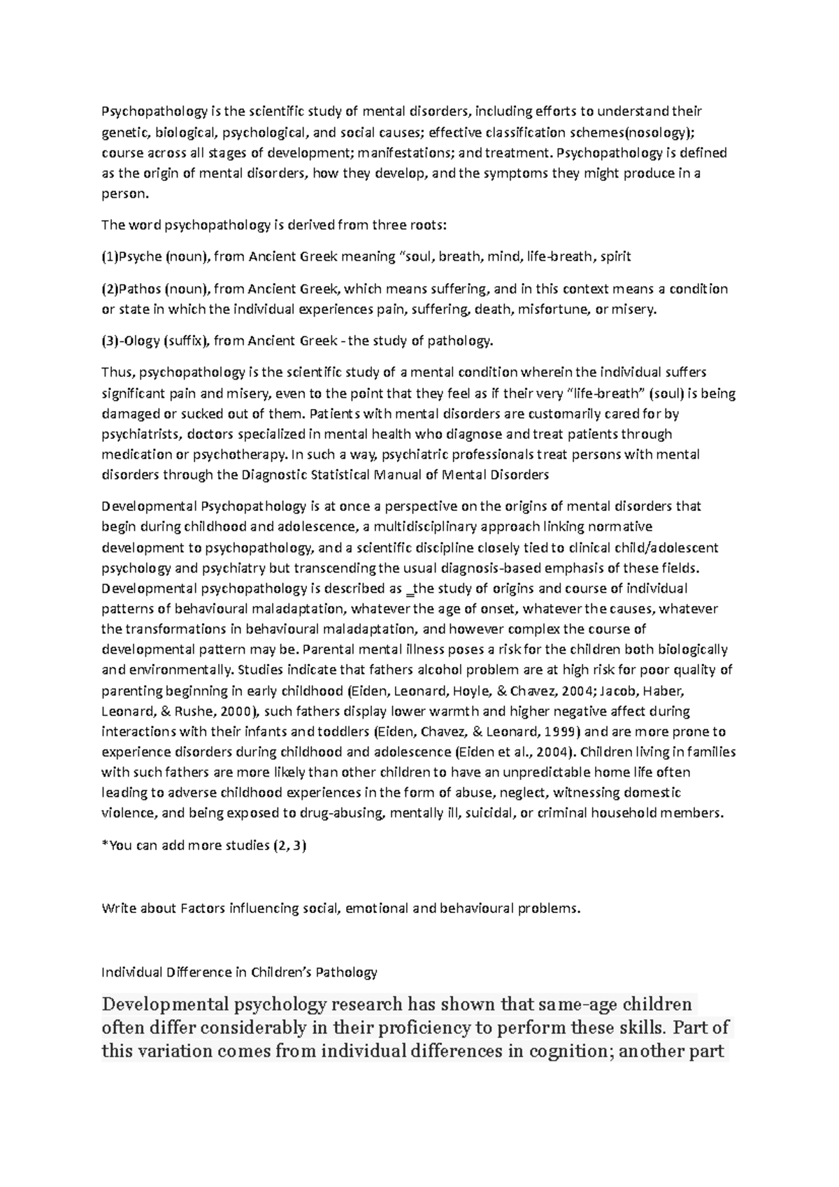 DPCL write up - DPCL NOTES FOR BETTER UNDERSTANDING - Psychopathology ...