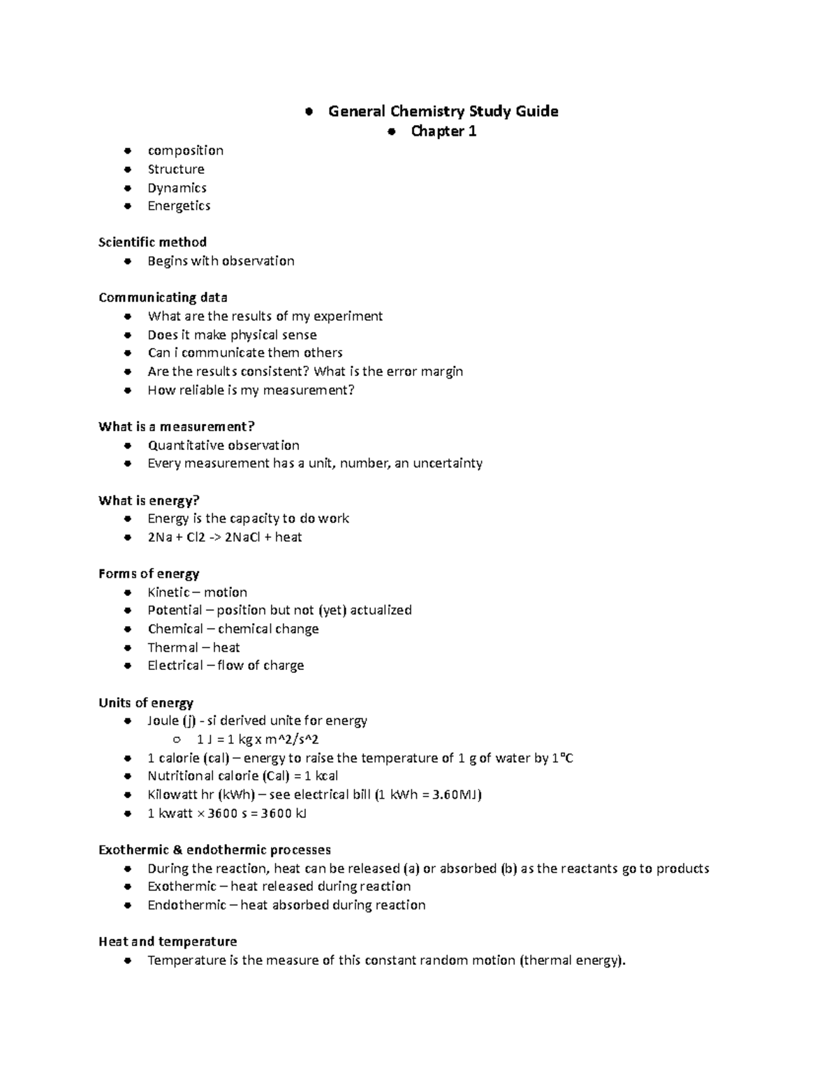 Chemistry Notes and Study Guide - General Chemistry Study Guide Chapter ...