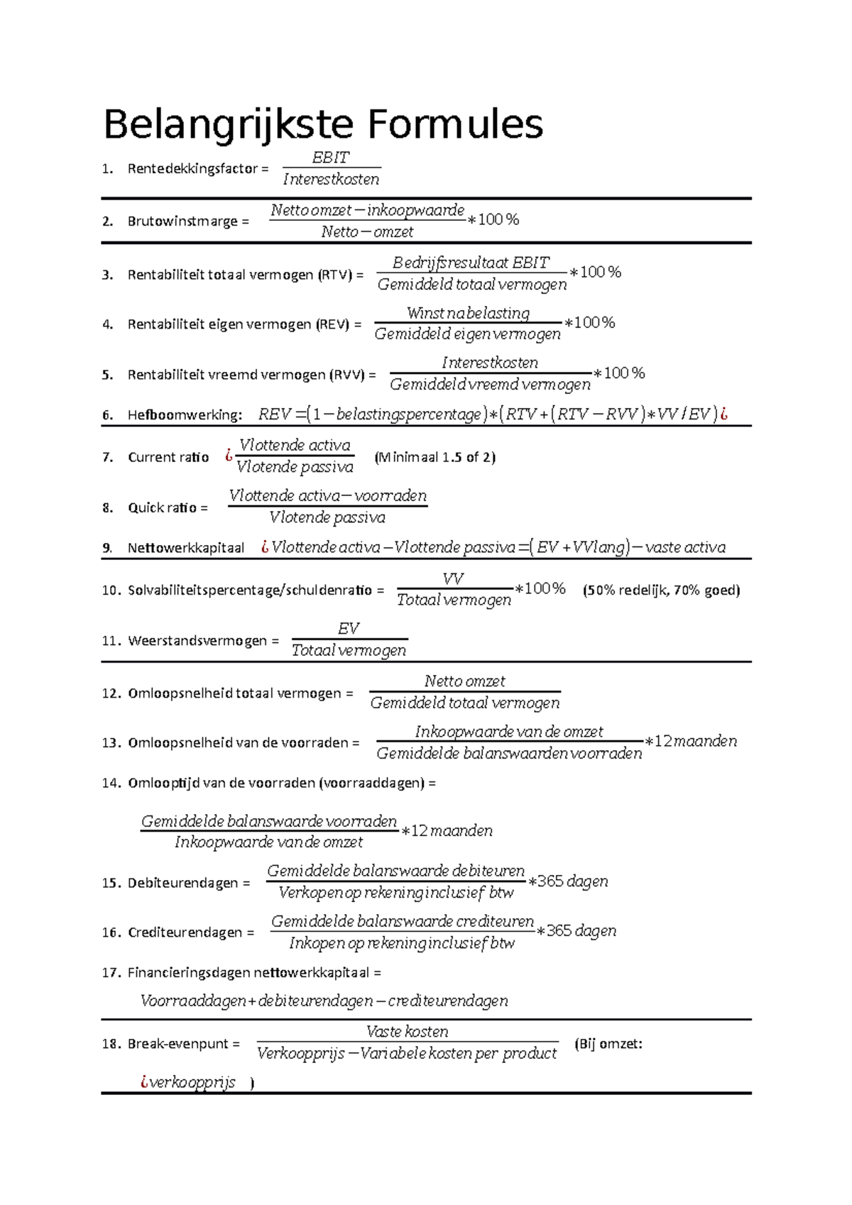 Belangrijkste Formules Finance - Belangrijkste Formules ...