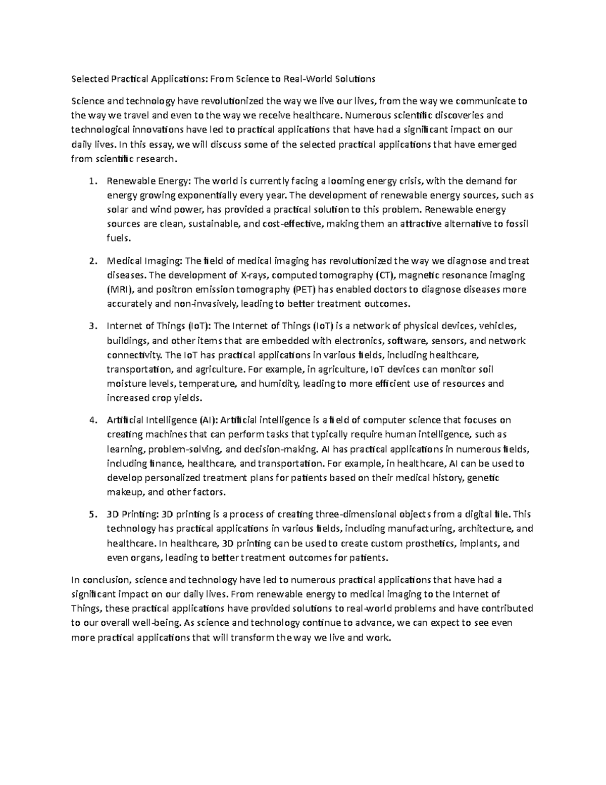 Selected Practical Applications - Numerous scientific discoveries and ...