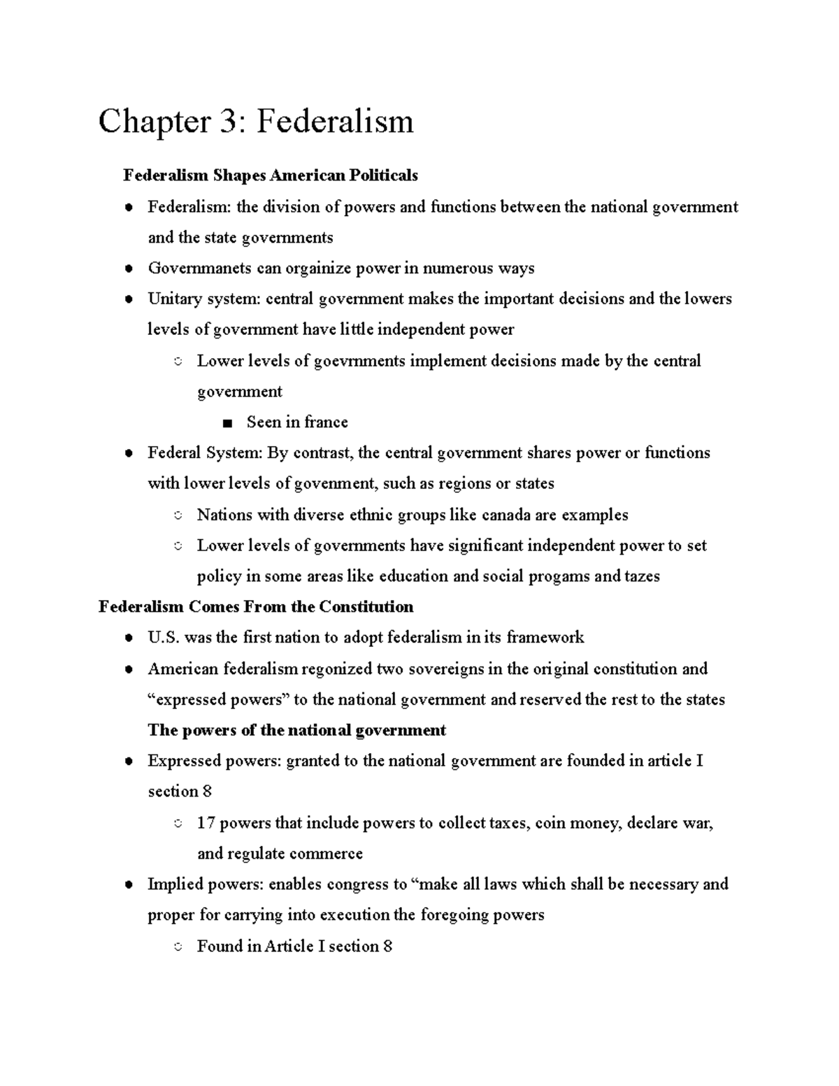 Pols4-federalism - Federalism lecture notes - Chapter 3: Federalism ...