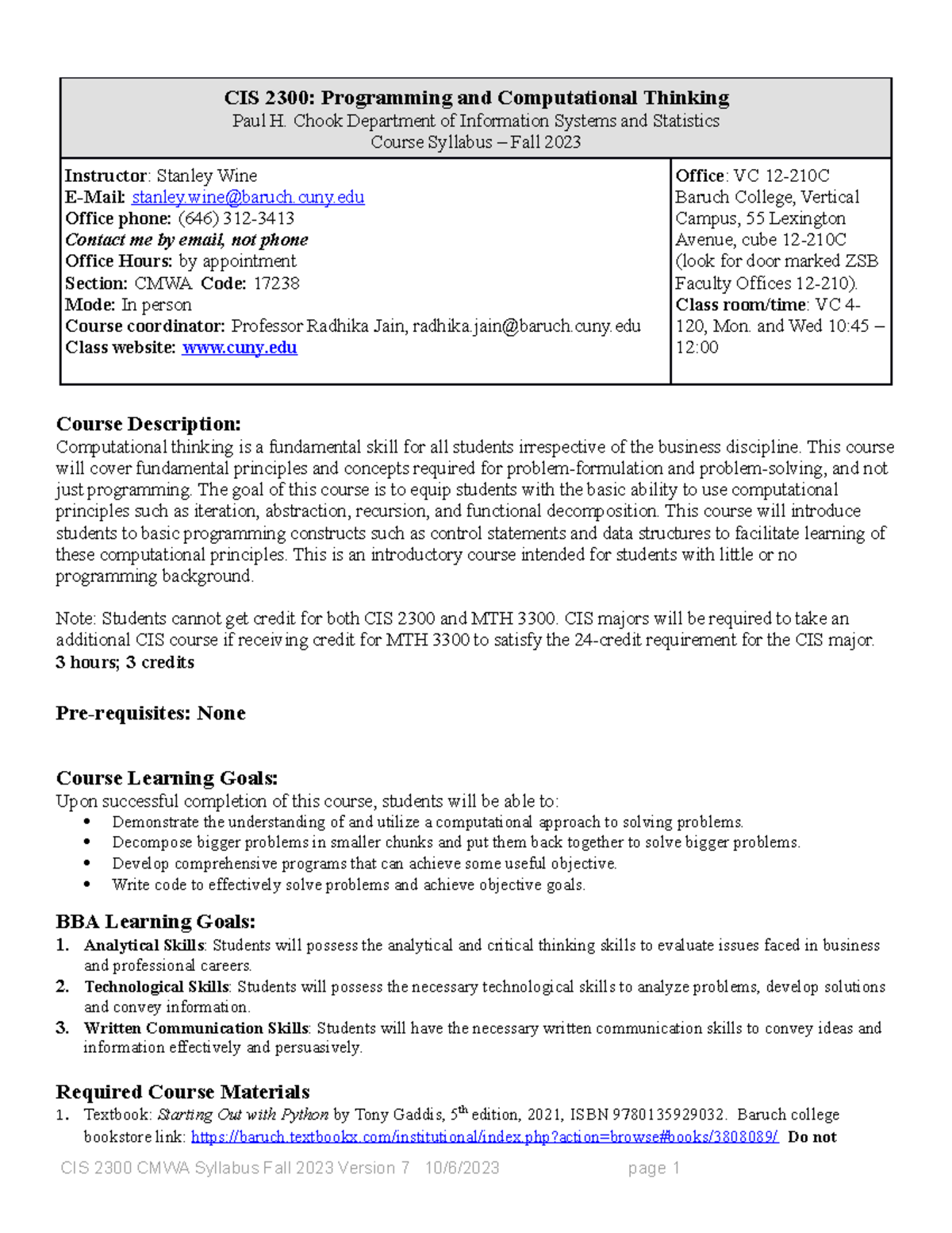 Cis 2300 Cmwa Syllabus Fall 23v7 Cis 2300 Programming And Computational Thinking Paul H