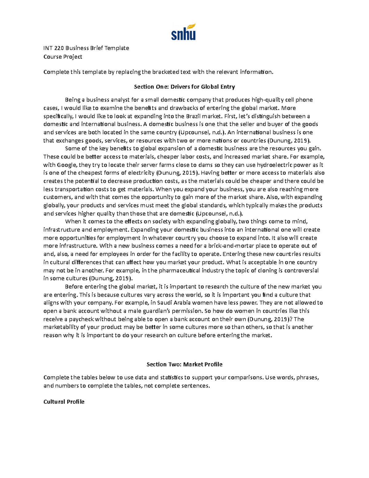 Milestone 1 - INT 220 Business Brief Template Course Project Complete ...