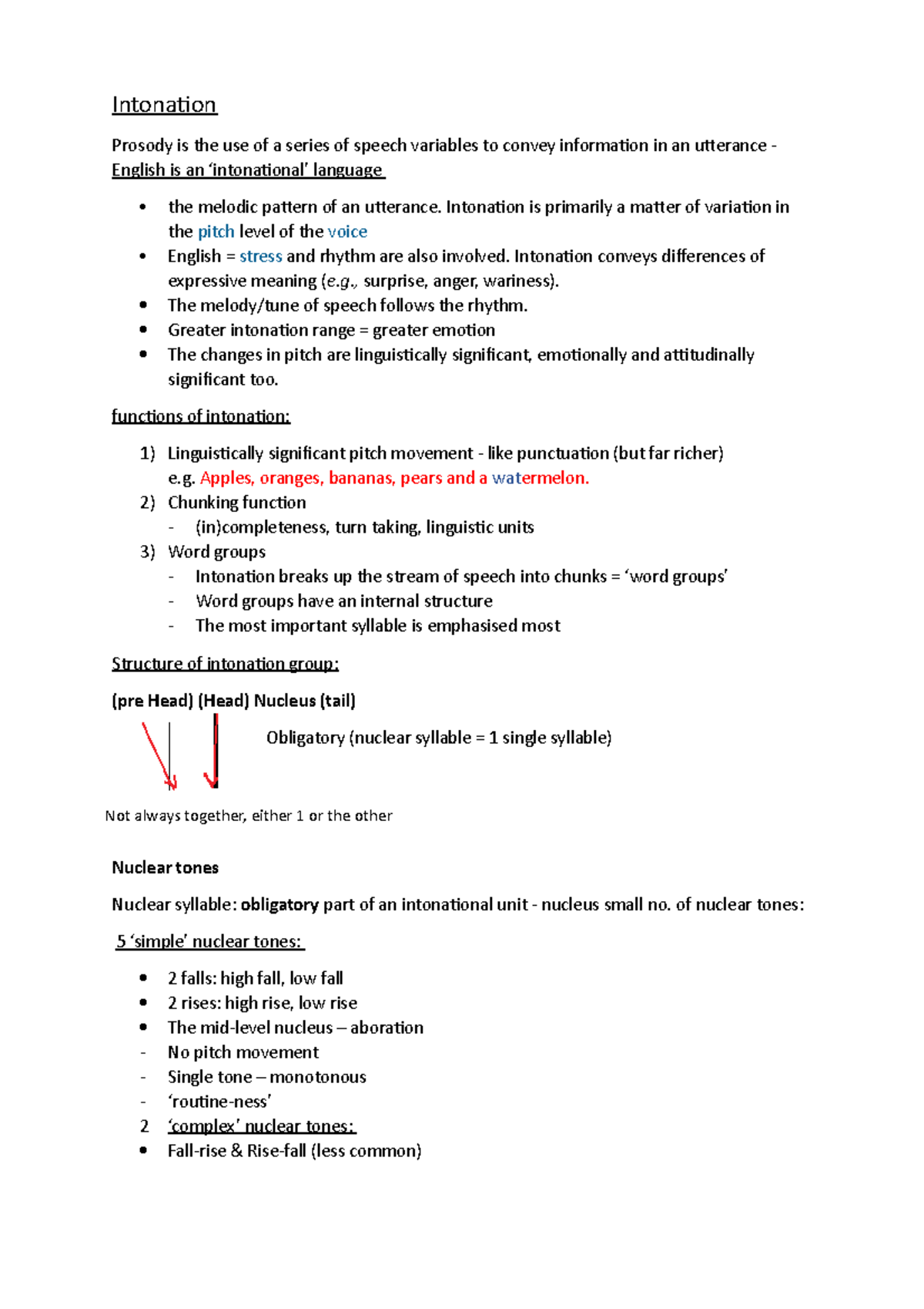 Intonation notes - Intonation Prosody is the use of a series of speech ...