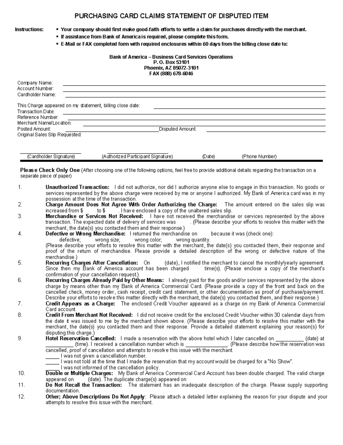 Vsu dispute form blank - Studing - PURCHASING CARD CLAIMS STATEMENT OF ...