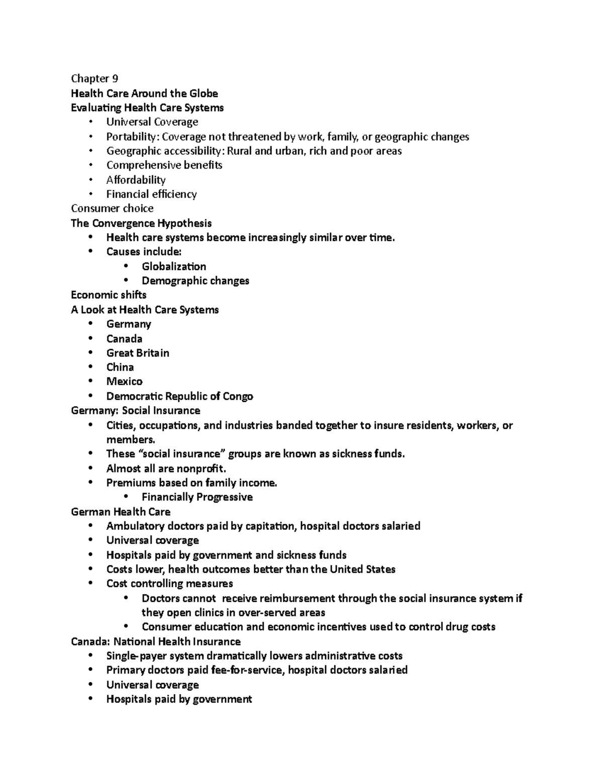 Chapter 9 - notes - Chapter 9 Health Care Around the Globe Evaluating ...
