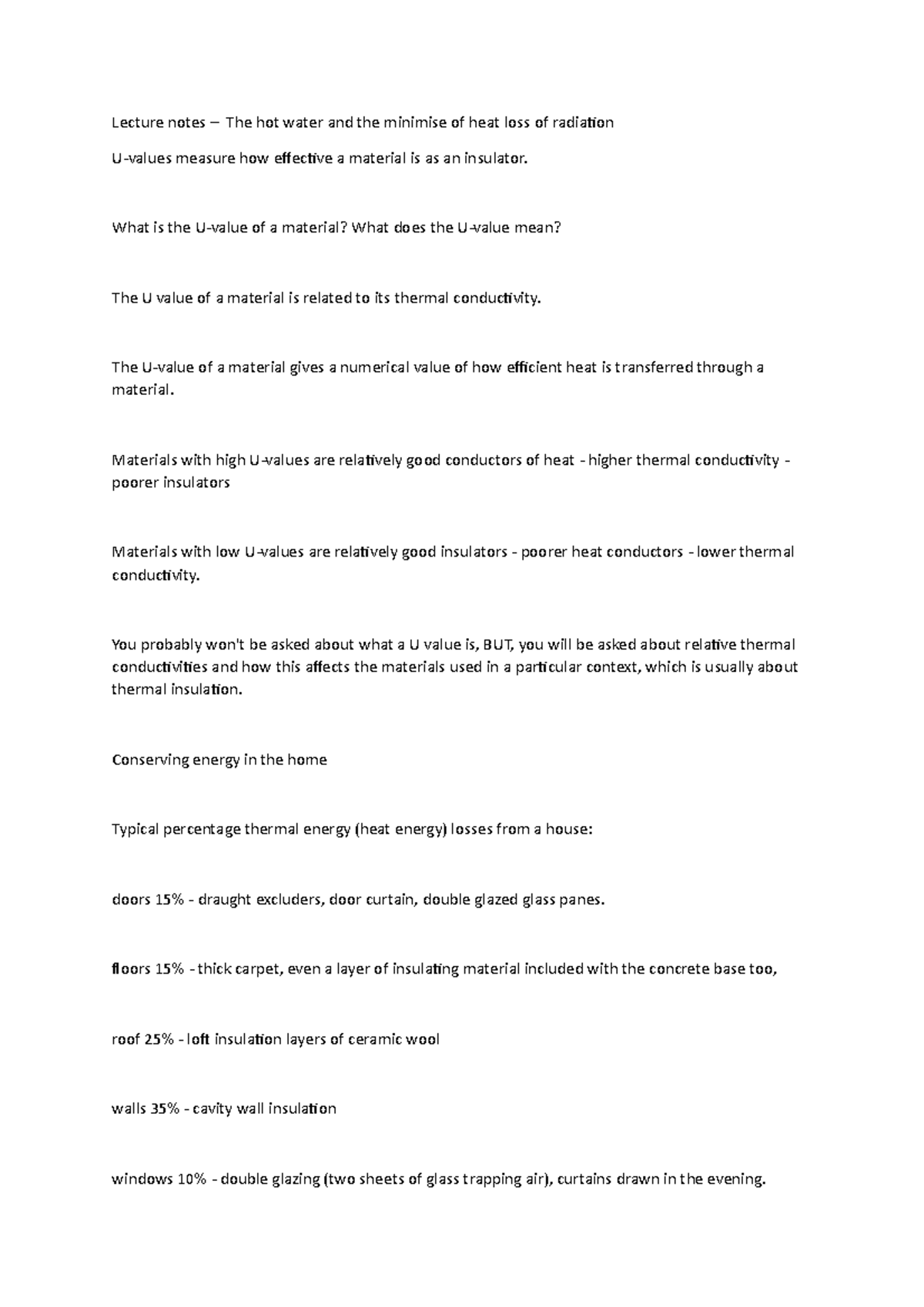 Lecture notes – The hot water and the minimise of heat loss of ...