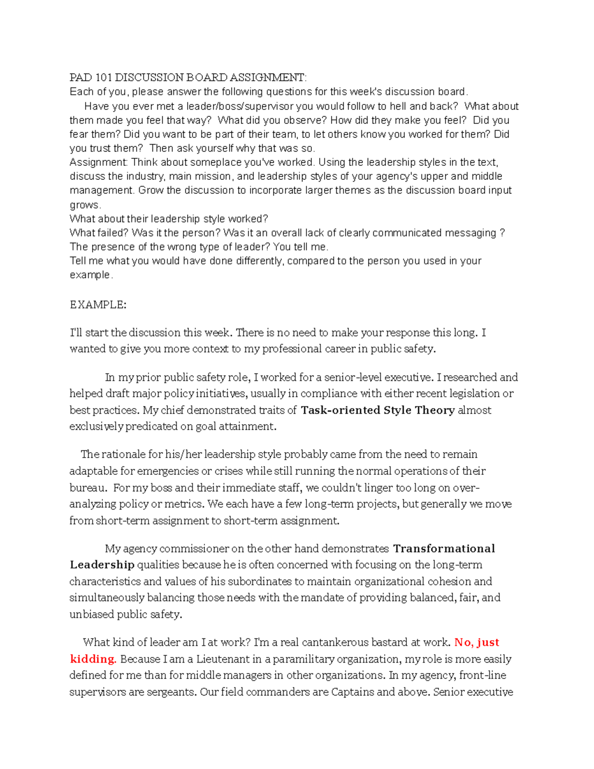 PAD 101 Discussion Board Assignment - PAD 101 DISCUSSION BOARD ...