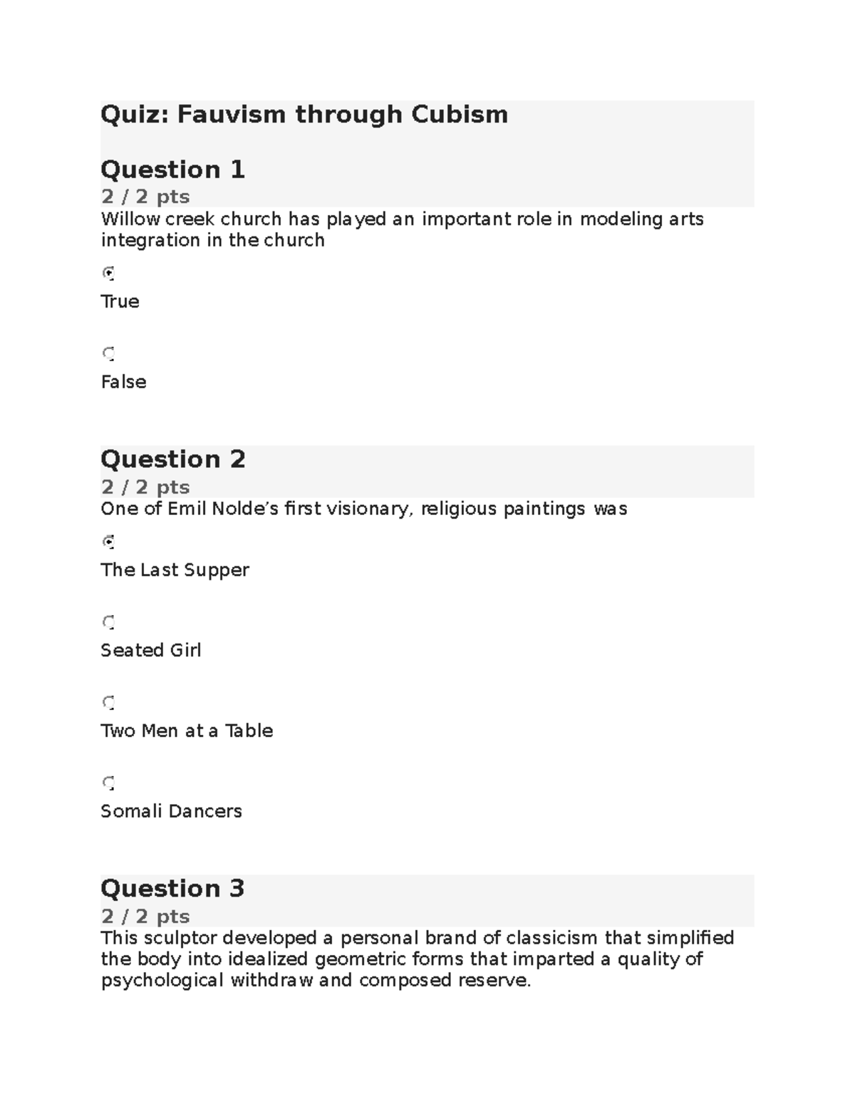 Quiz Fauvism through Cubism - Quiz: Fauvism through Cubism Question 1 2 ...