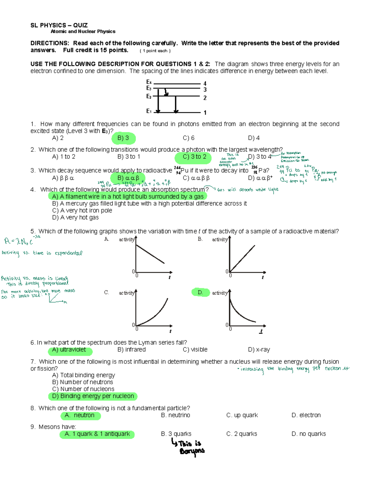 Quiz 8 Modern physics - SL PHYSICS – QUIZ Atomic and Nuclear Physics ...