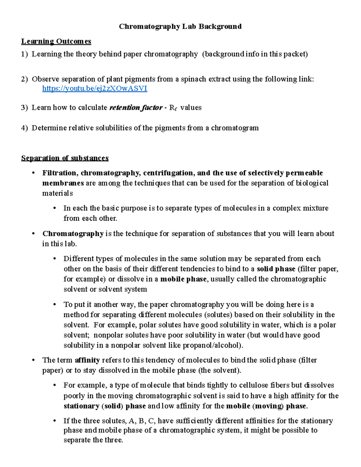 Chromatography lab bckgnd Student Version Edit 02 - Chromatography Lab ...