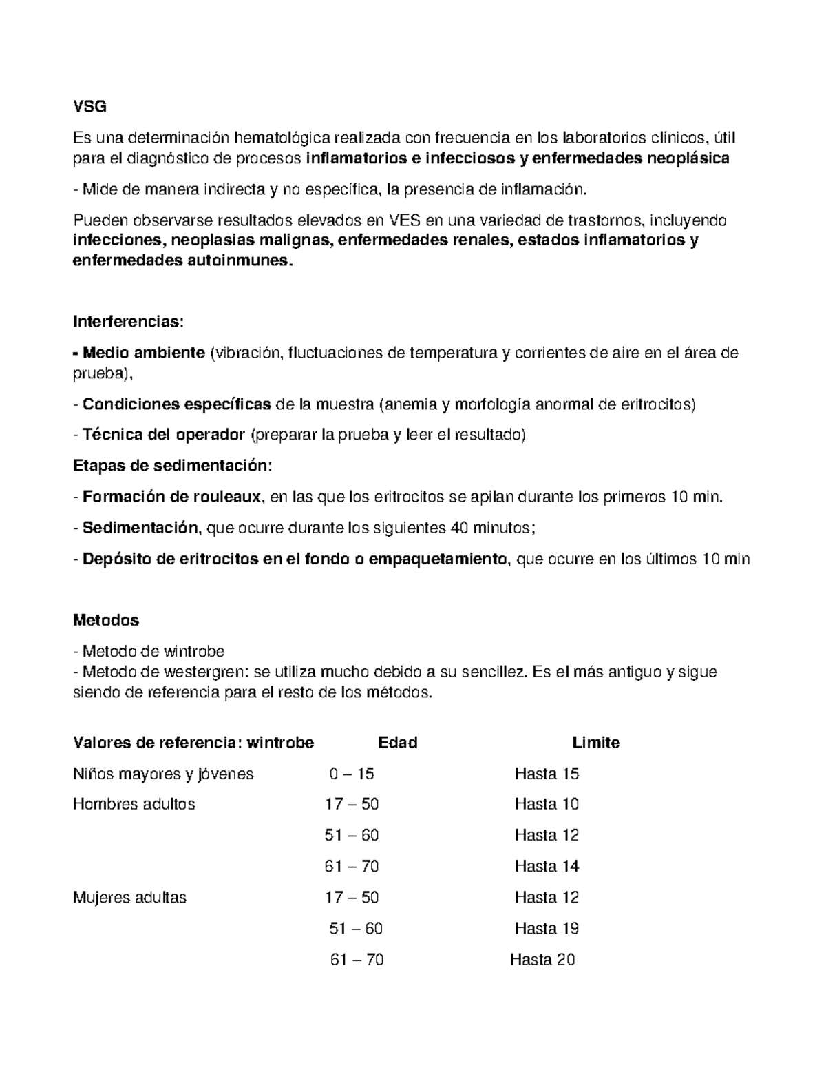 Estudio - VSG Es una determinación hematológica realizada con ...