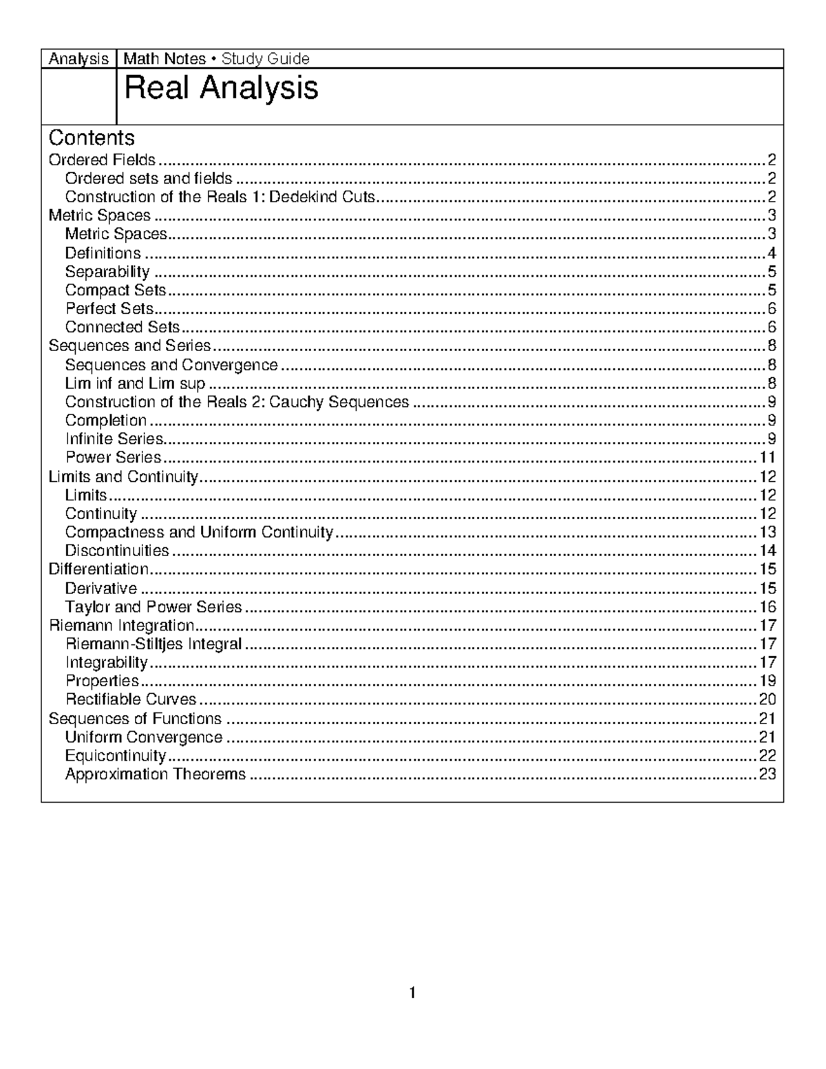 Real Analysis Study Guide - Analysis Math Notes • Study Guide Real ...