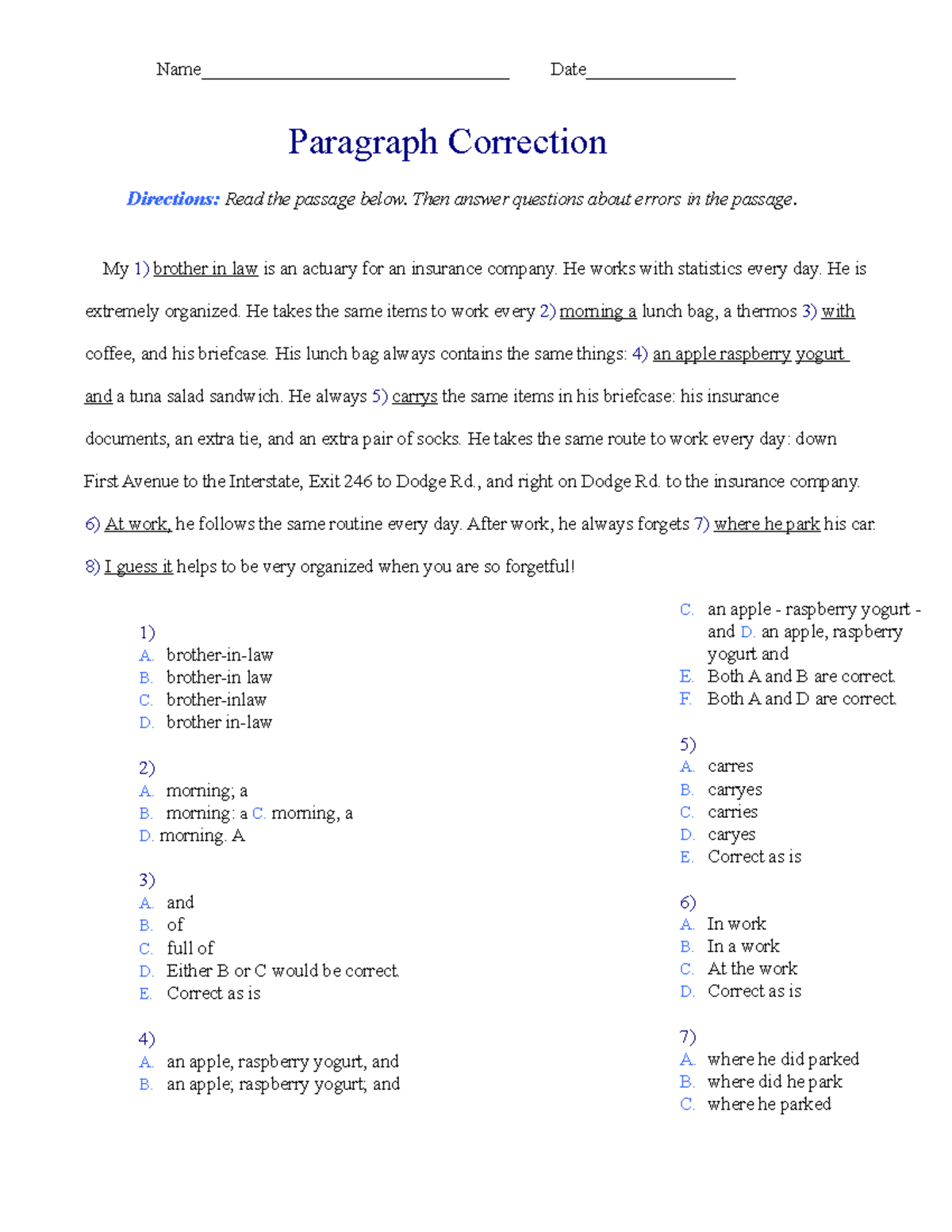 Proofreading correction - Name_________________________________ Date ...
