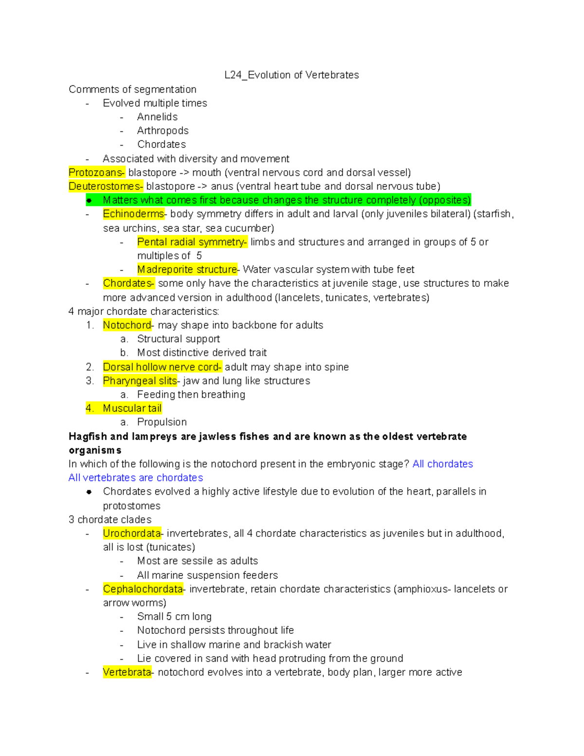 L24 Evolution of Vertebrates - L24_Evolution of Vertebrates Comments of ...