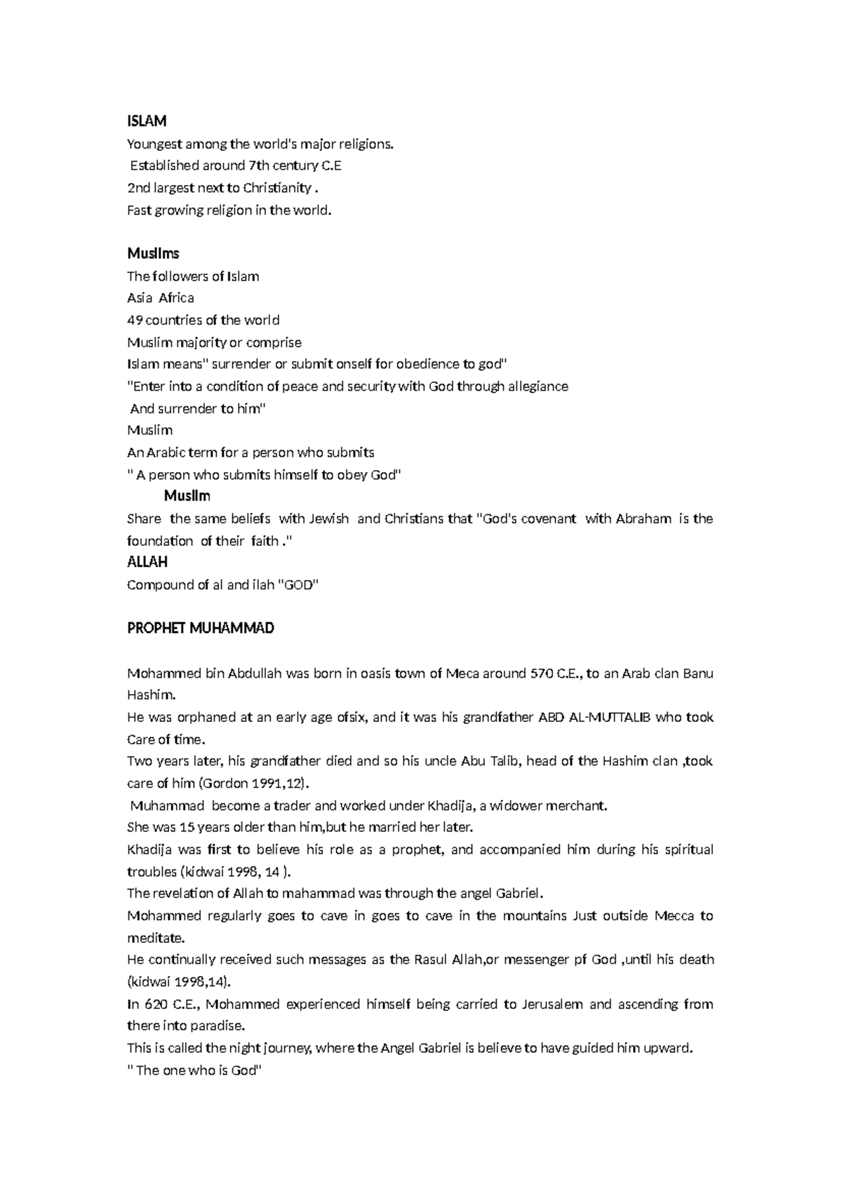 Islam - Snsns - ISLAM Youngest among the world's major religions ...