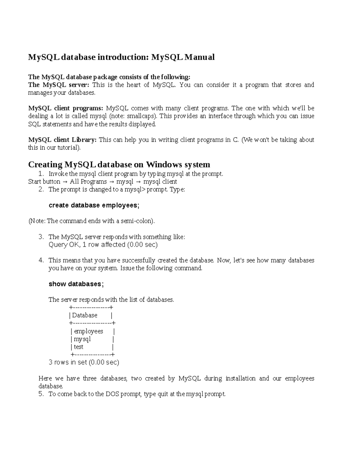My Sql Database Tutorial Mysql Database Introduction Mysql Manual The Mysql Database Package