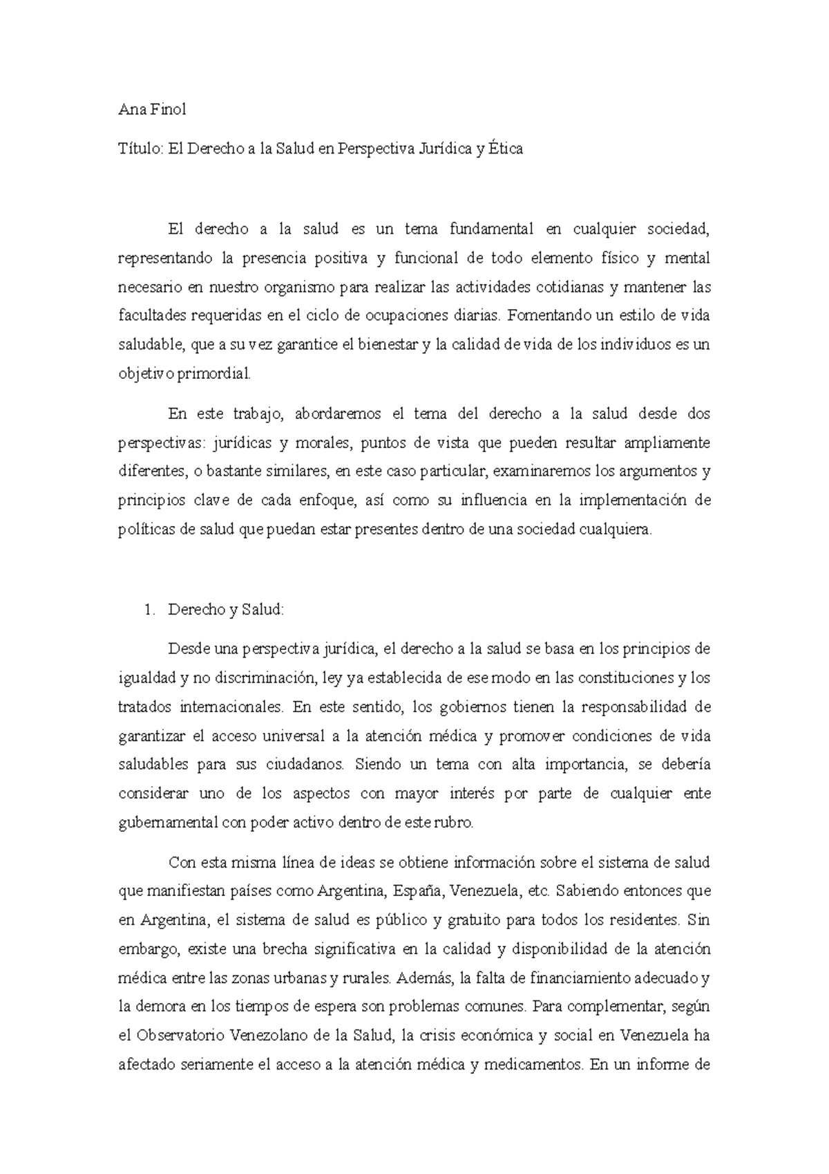 Derecho a la Salud - Ana Finol - Ana Finol Título: El Derecho a la ...