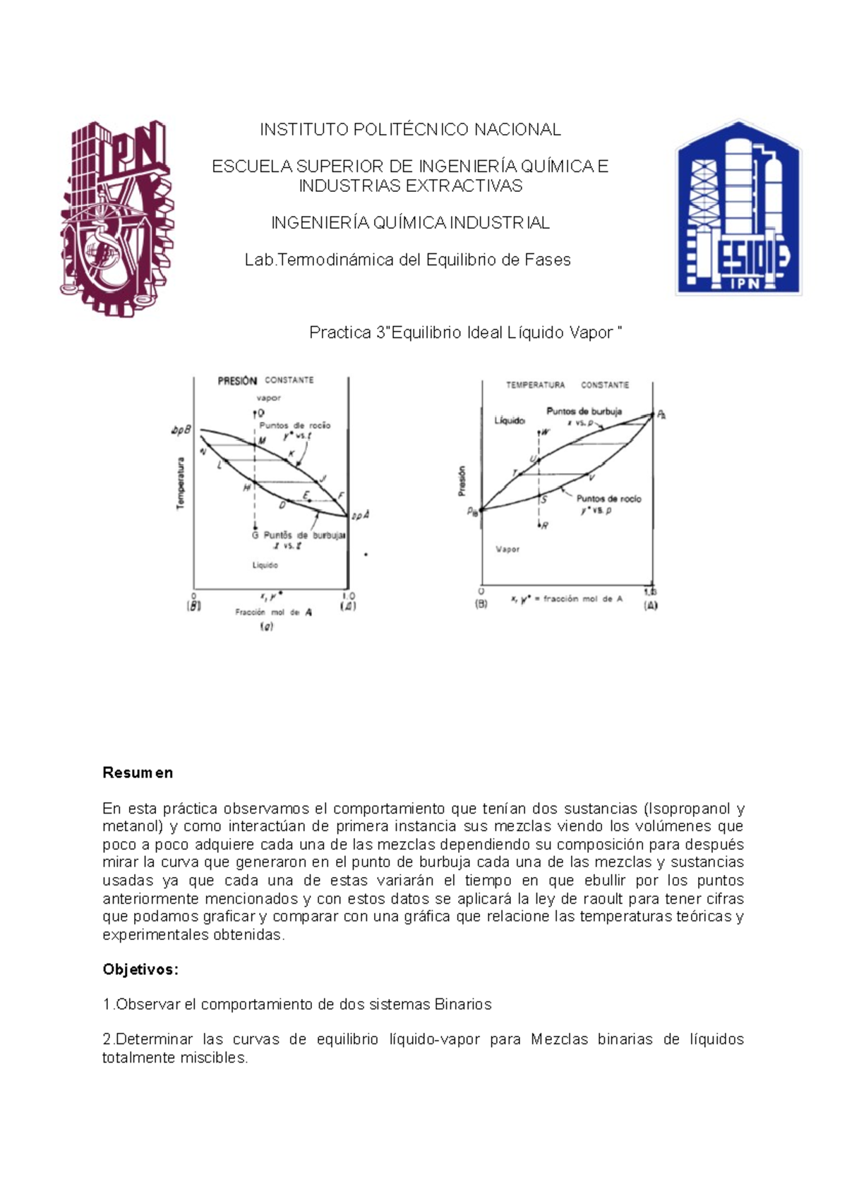 Equilibrio Ideal Líquido Vapor Practica-3 - INSTITUTO POLITÉCNICO ...