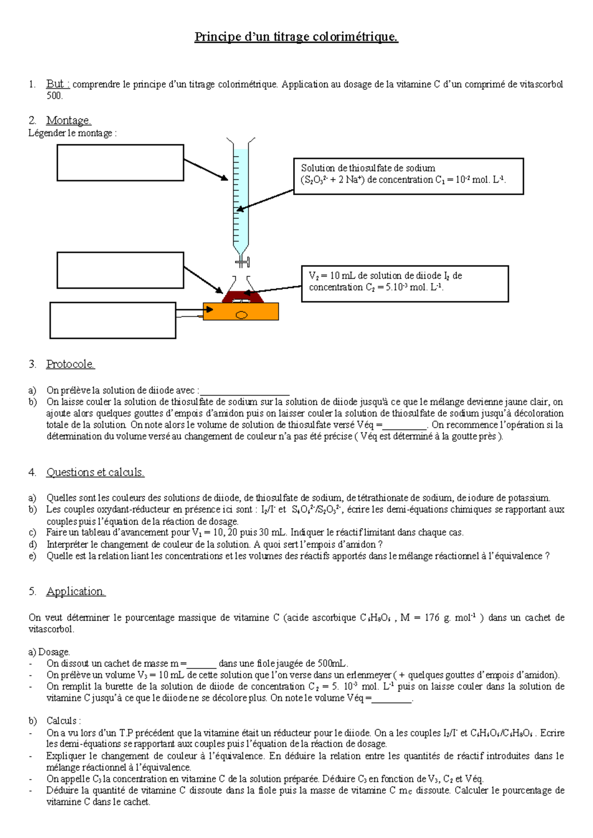 Vitamine C - chimie - Principe d’un titrage colorimétrique. 1. But : comprendre le principe d’un ...