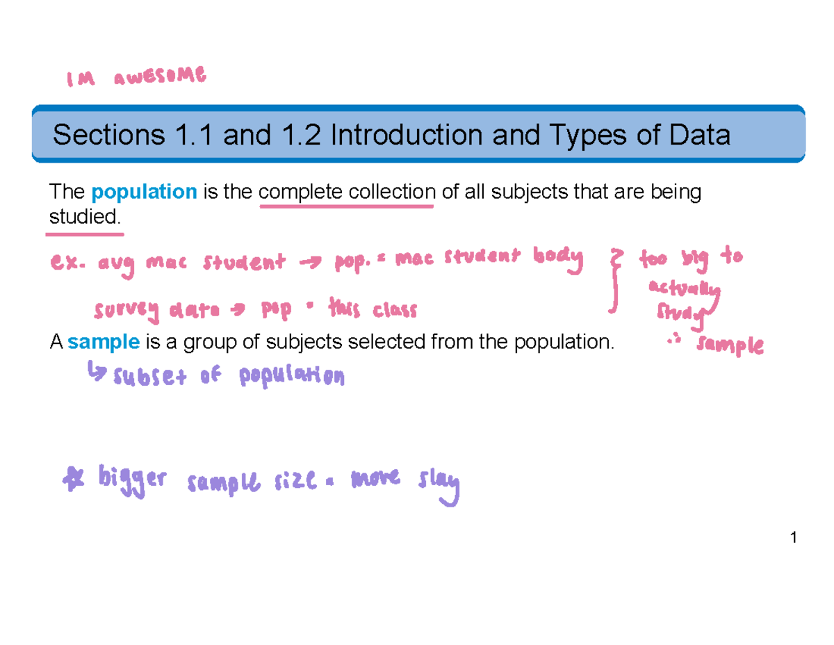 Section 1.1 and 1 - Statistics 2b03 1.1, 1.2 lecture material ...