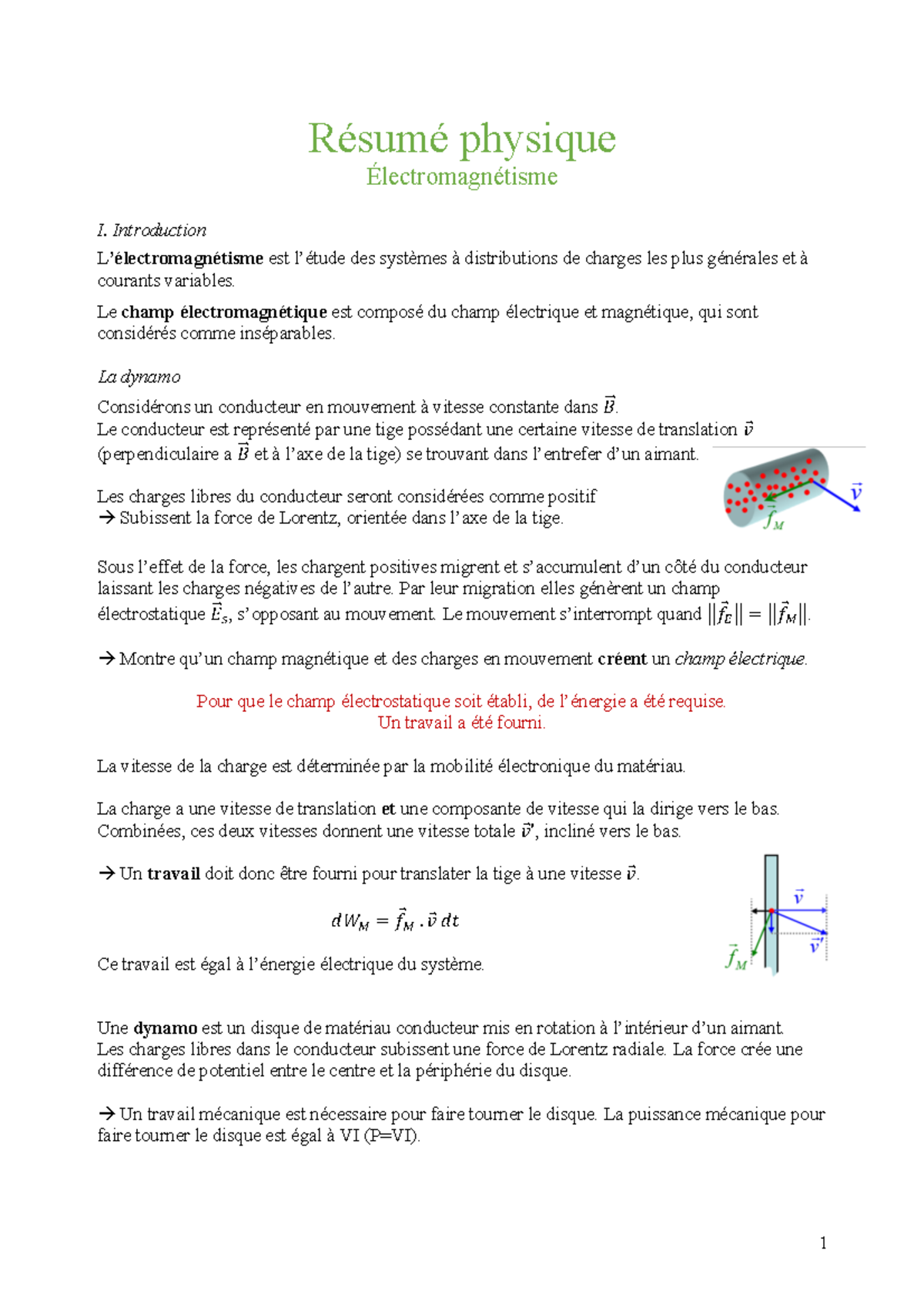 Electromagnetic - Résumé physique Électromagnétisme I. Introduction L ...