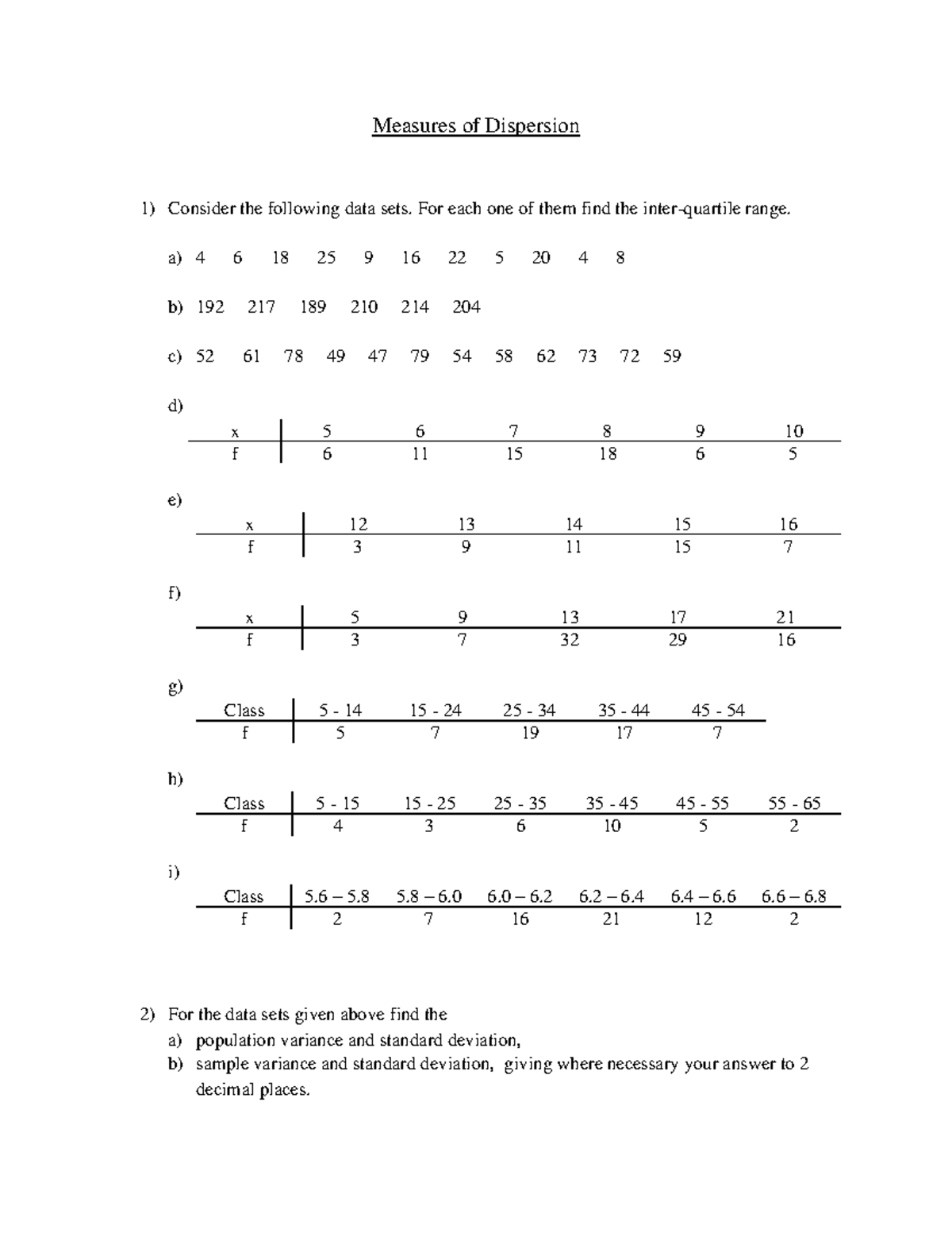 Measures of Dispersion - Measures of Dispersion Consider the following ...