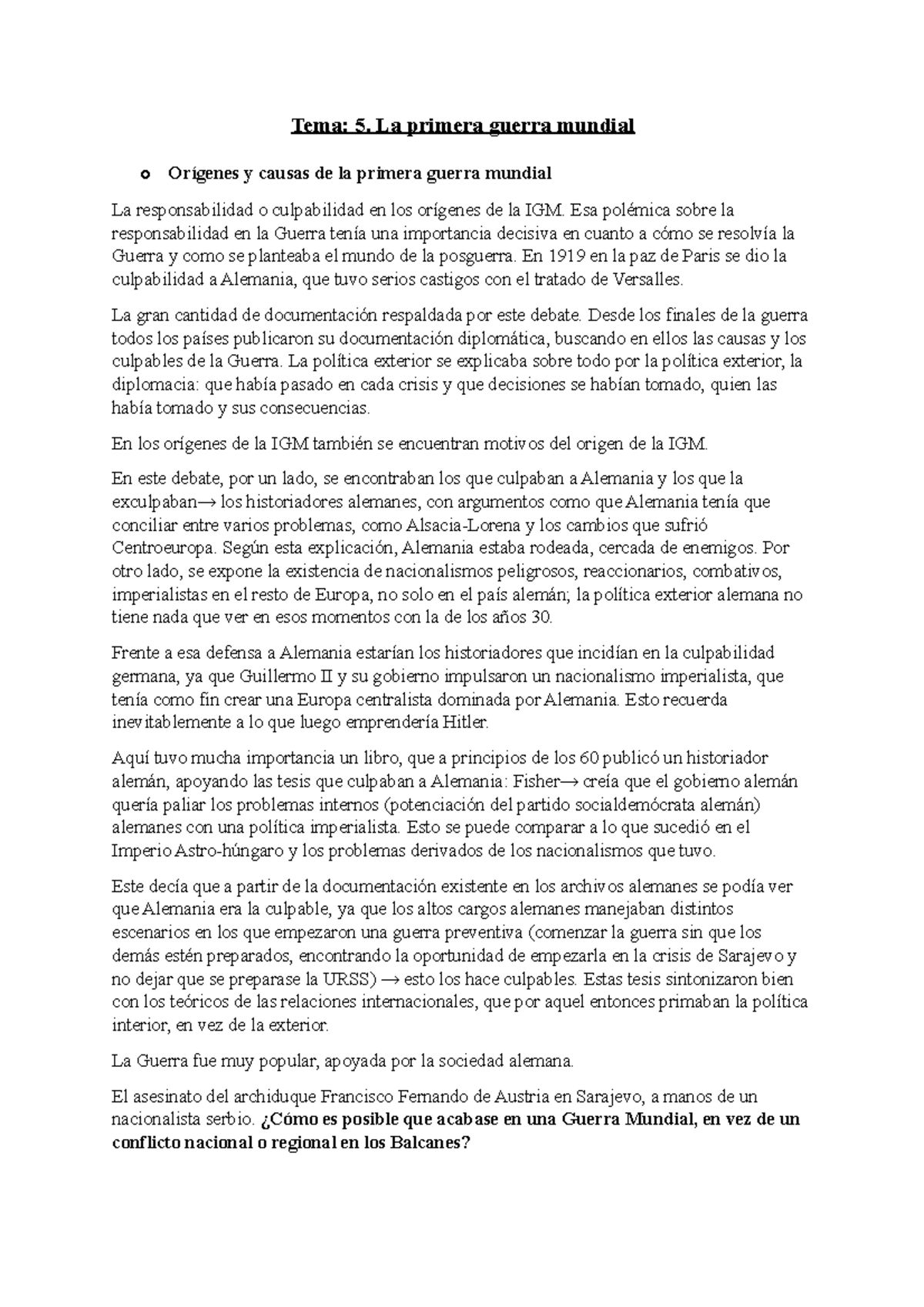 Primera guerra mundial - Tema: 5. La primera guerra mundial o Orígenes ...