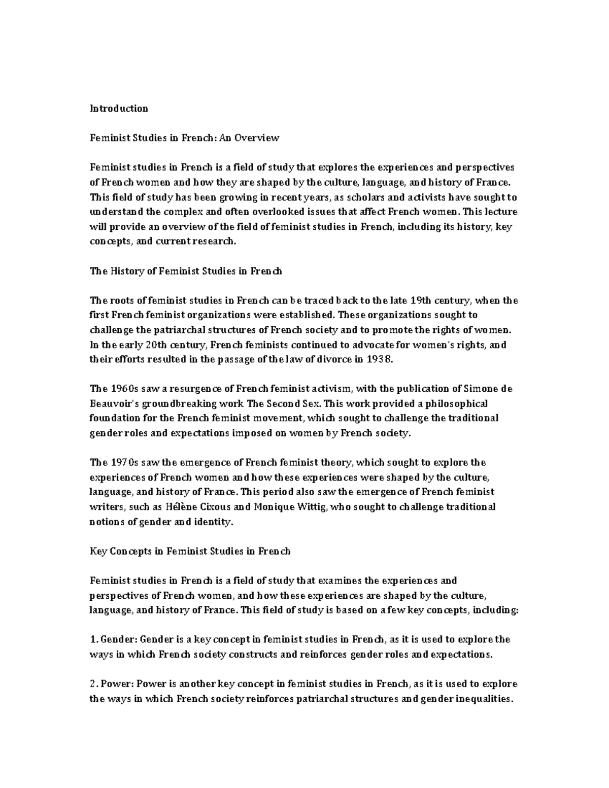 Feminist Studies - Introduction Feminist Studies in French: An Overview ...