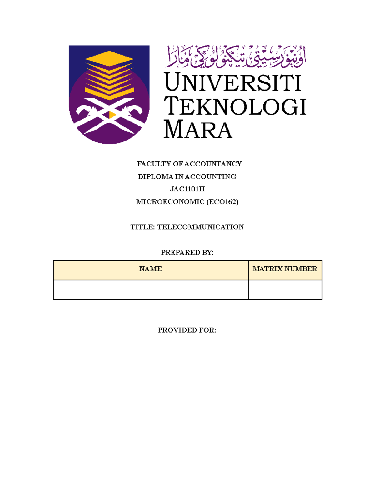 ECO162 assignment - FACULTY OF ACCOUNTANCY DIPLOMA IN ACCOUNTING ...
