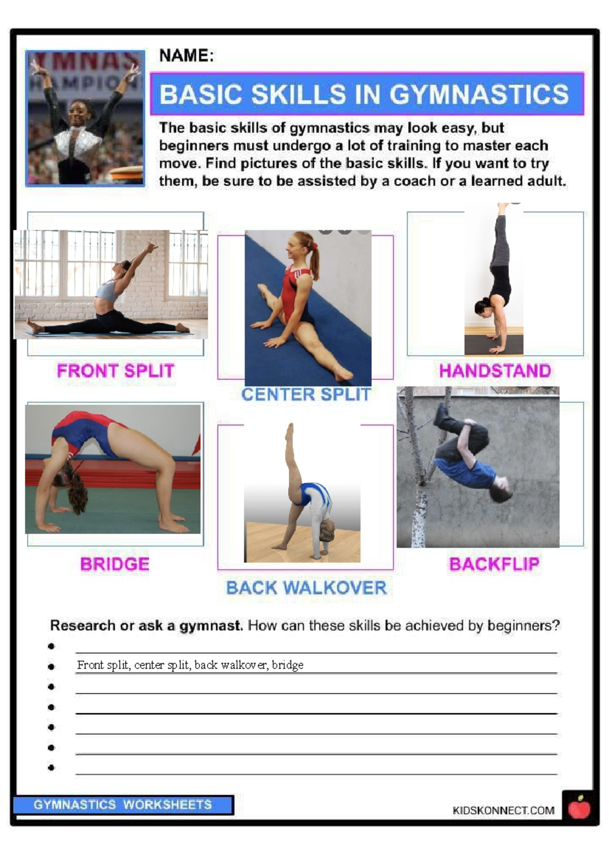 Gymnastics-Worksheets for exam - Physical Geology - Front split, center ...