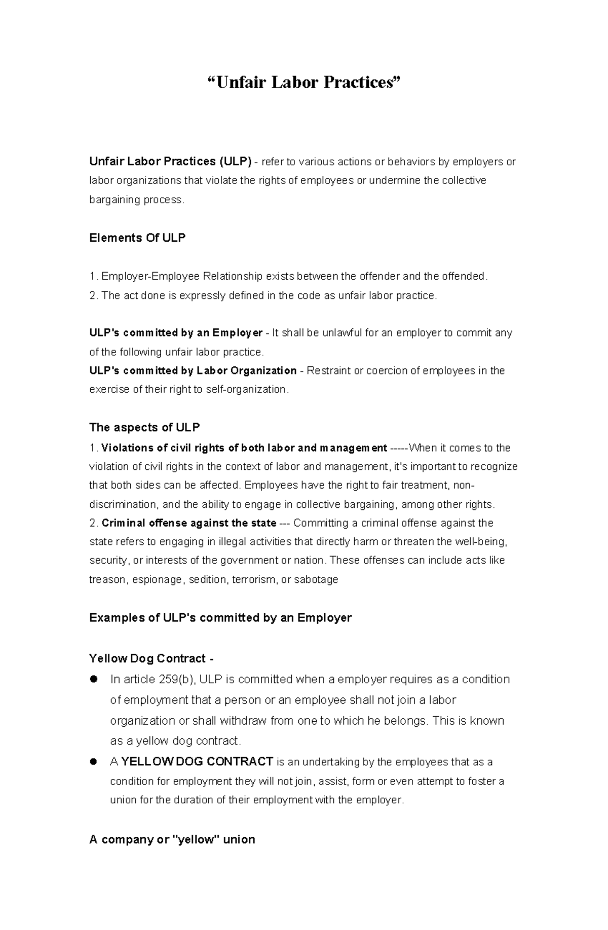 Unfair-Labor-Practices - “Unfair Labor Practices” Unfair Labor ...