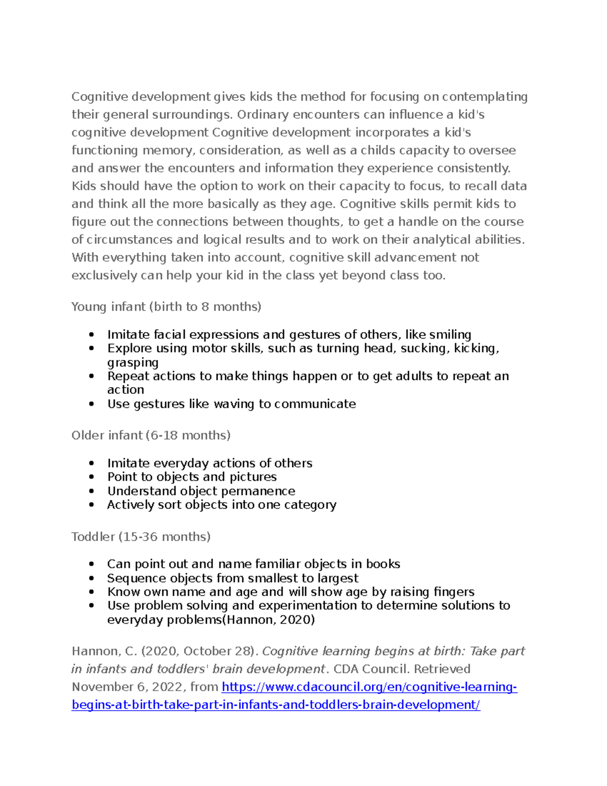 ECE 530 T1 D3 - Assignments - Cognitive development gives kids the ...