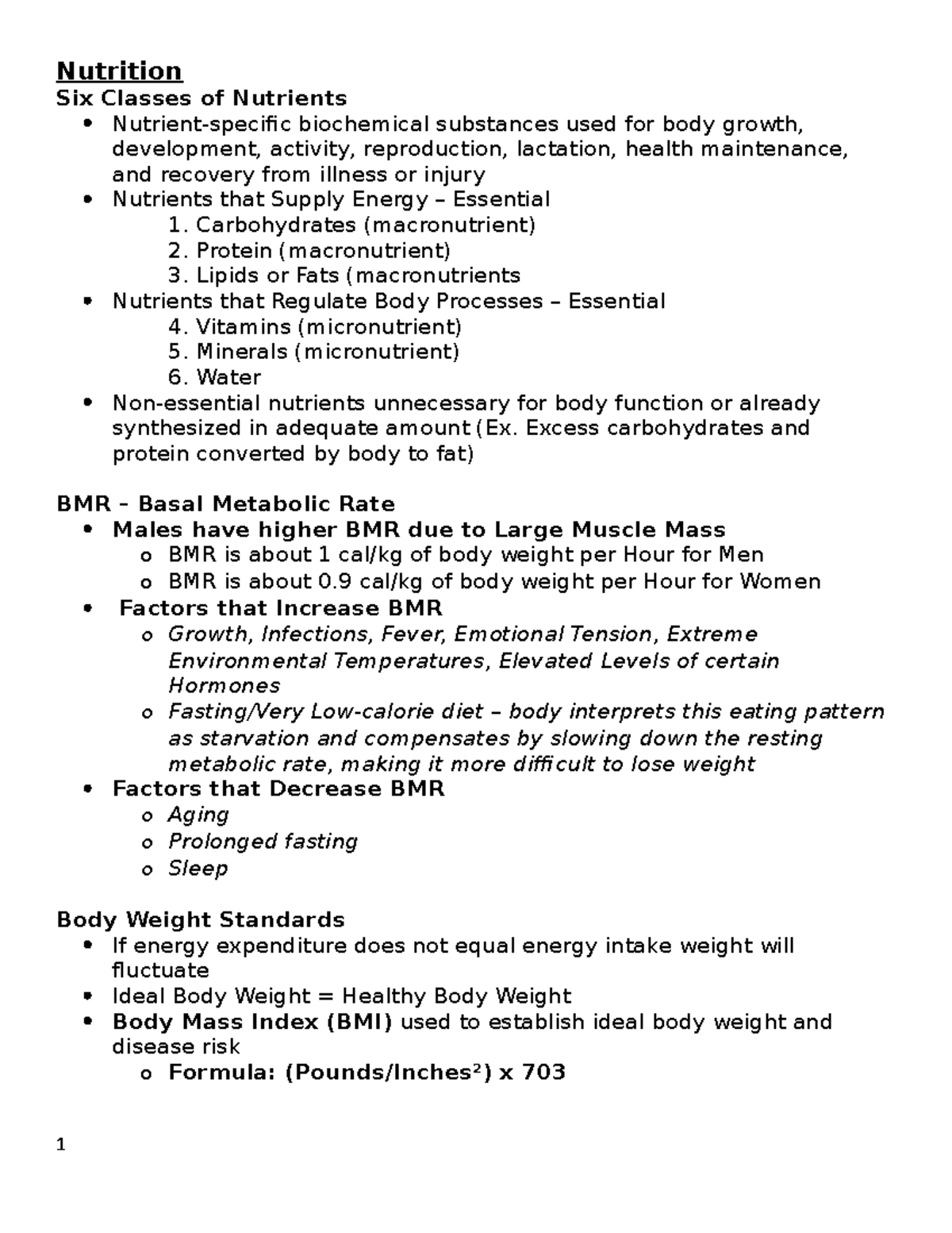 Nutritionnotes - Nutrition Notes - Nutrition Six Classes of Nutrients ...