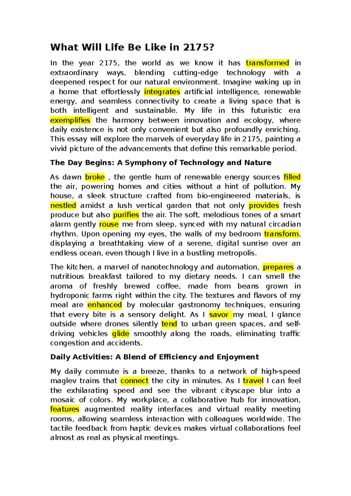 Writing 2 Margarita Remuzgo 2024 - What Will Life Be Like in 2175? In ...