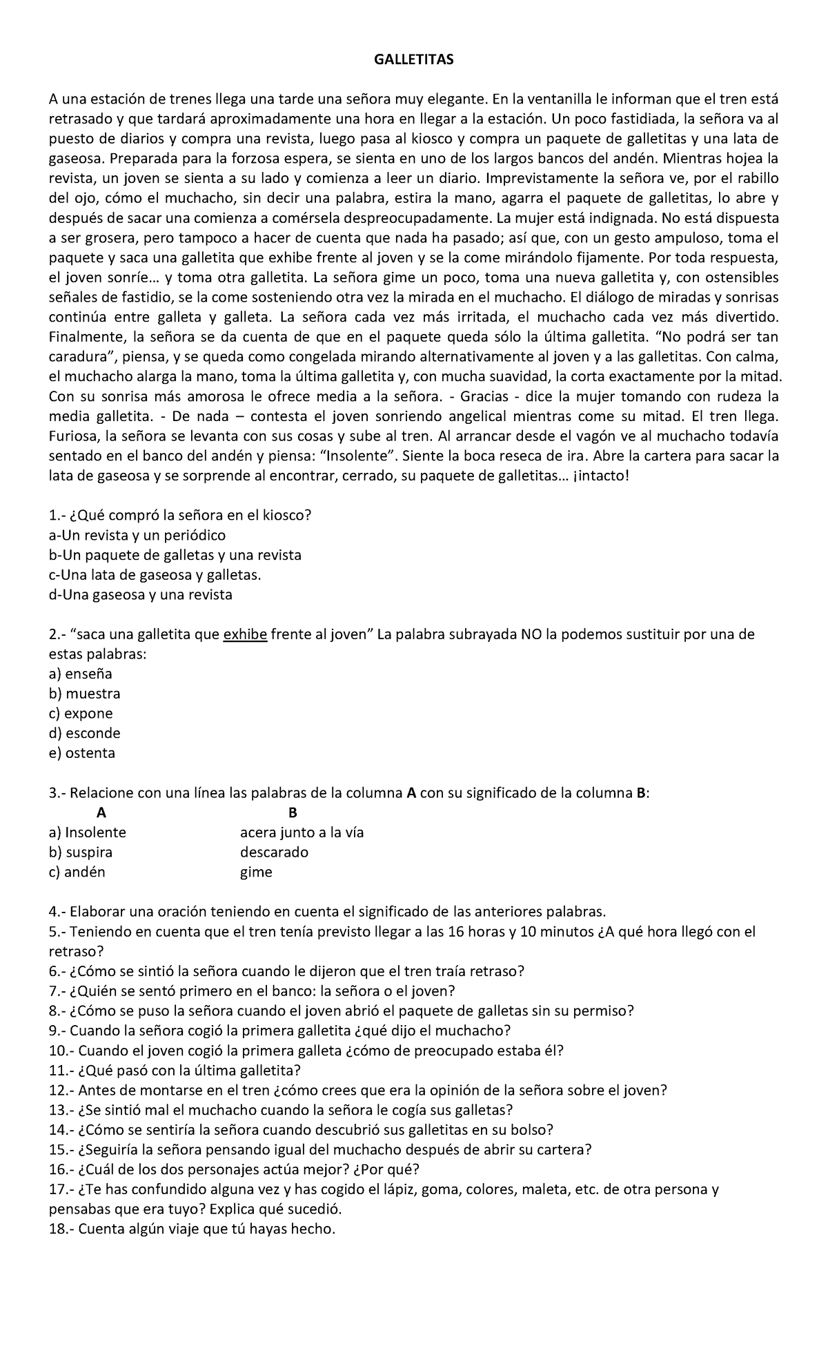 Galletitas - lectura - GALLETITAS A una estaciÛn de trenes llega una ...
