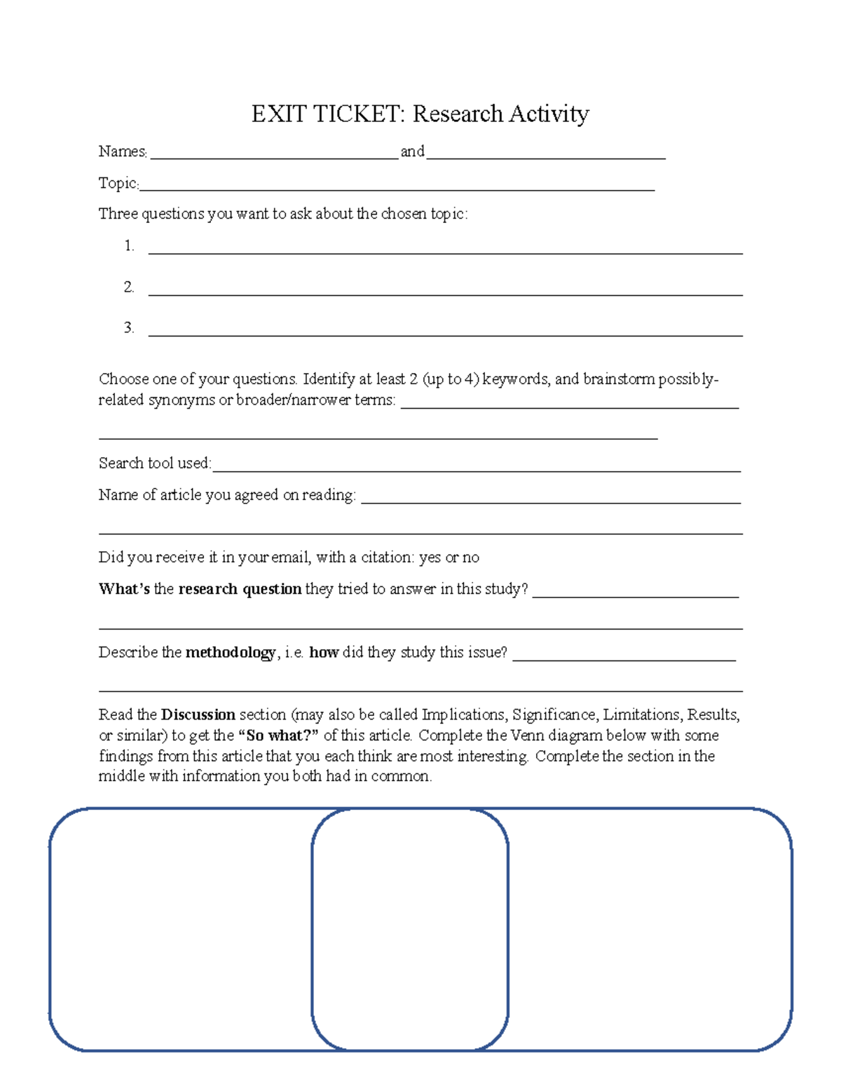 EDU 2350 Exit ticket activity - EXIT TICKET: Research Activity Names ...