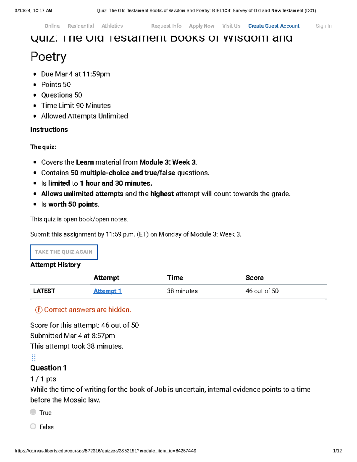 Quiz The Old Testament Books of Wisdom and Poetry BIBL104 Survey of Old ...