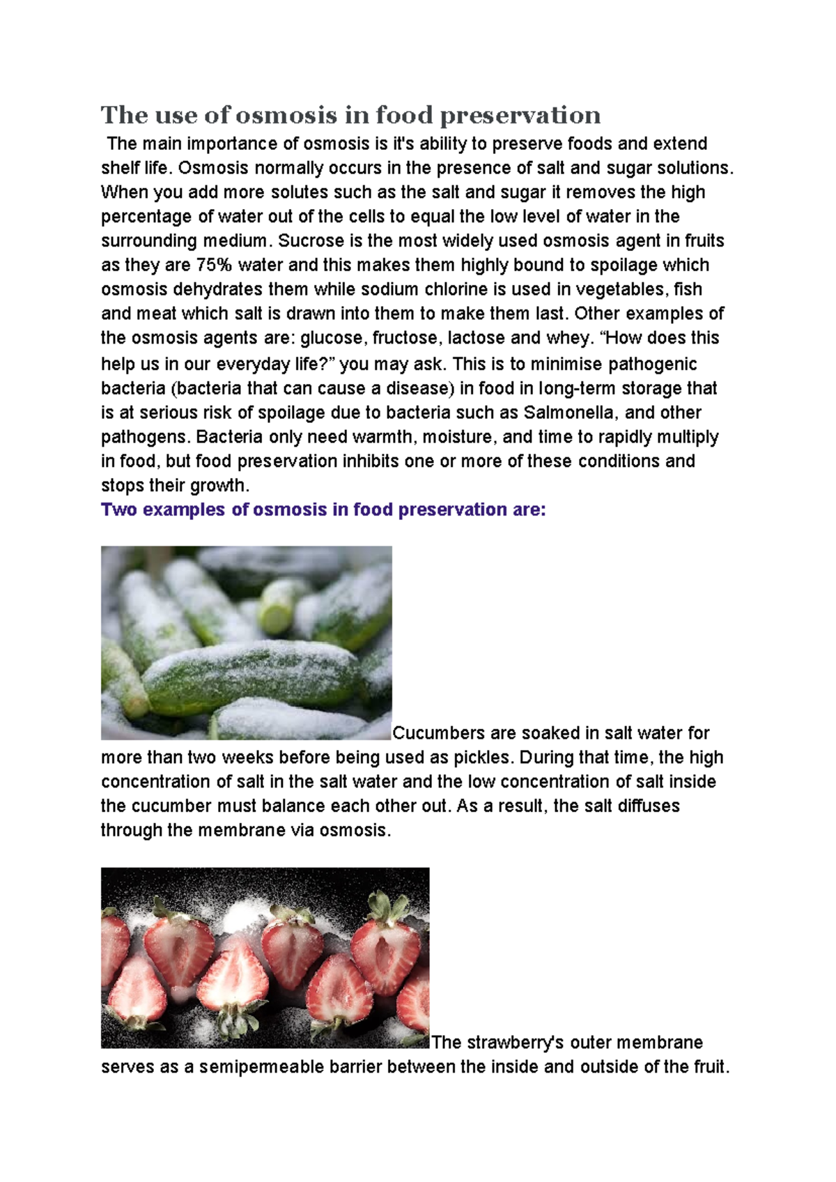 Bio Food preservation by Osmosis Essay - The use of osmosis in food ...