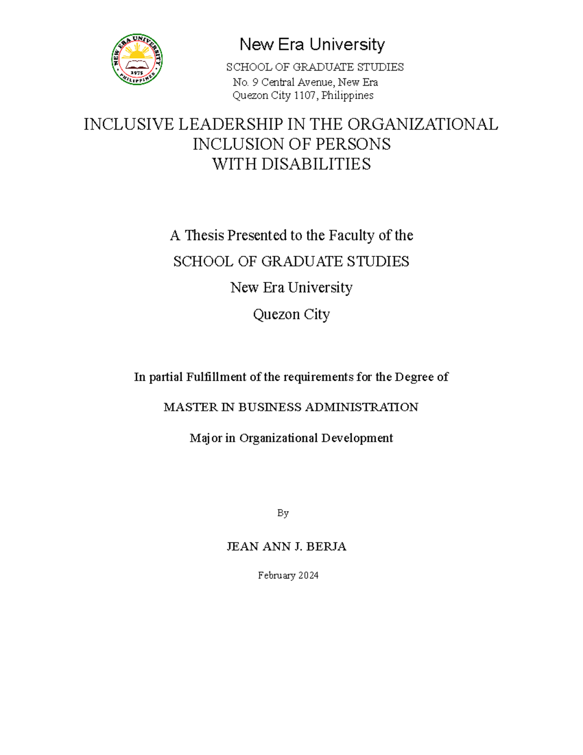 Thesis proposal 2024.docx - SCHOOL OF GRADUATE STUDIES No. 9 Central ...