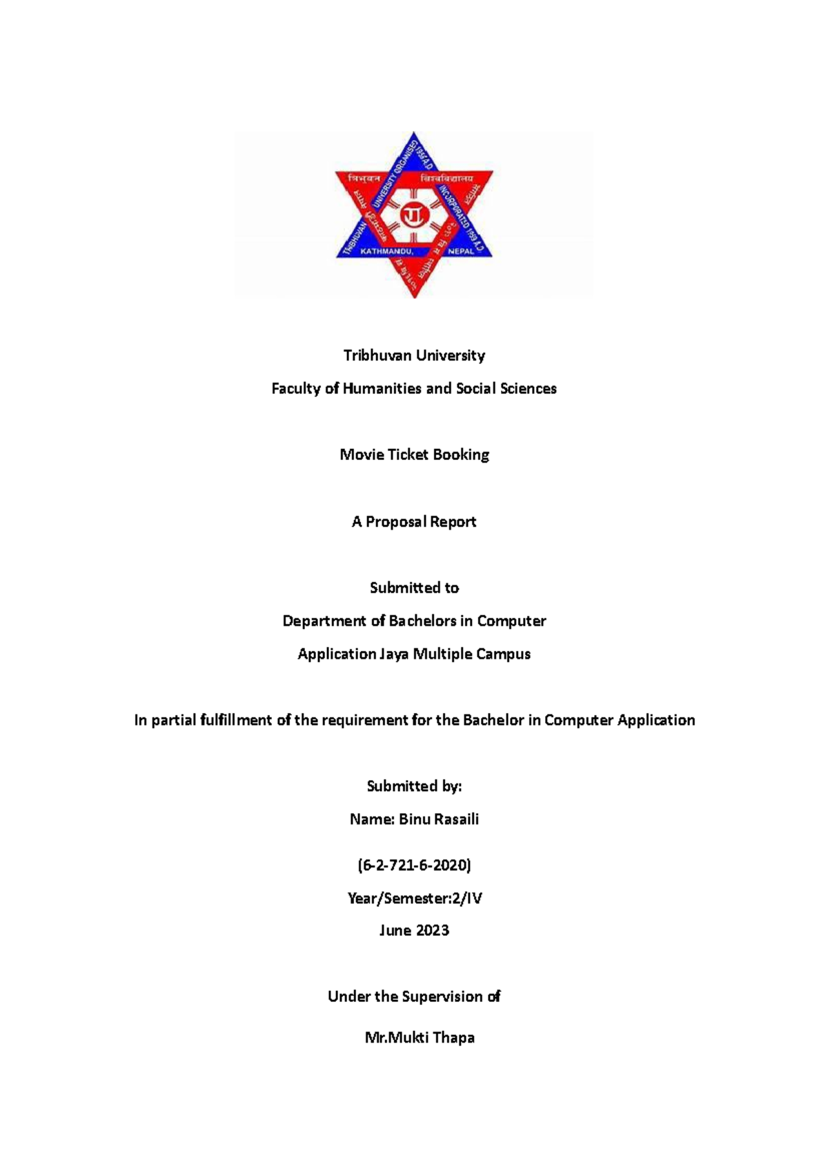 Proposalnew - this a 1 project on movie website .... - Tribhuvan University Faculty of Humani琀椀 ...