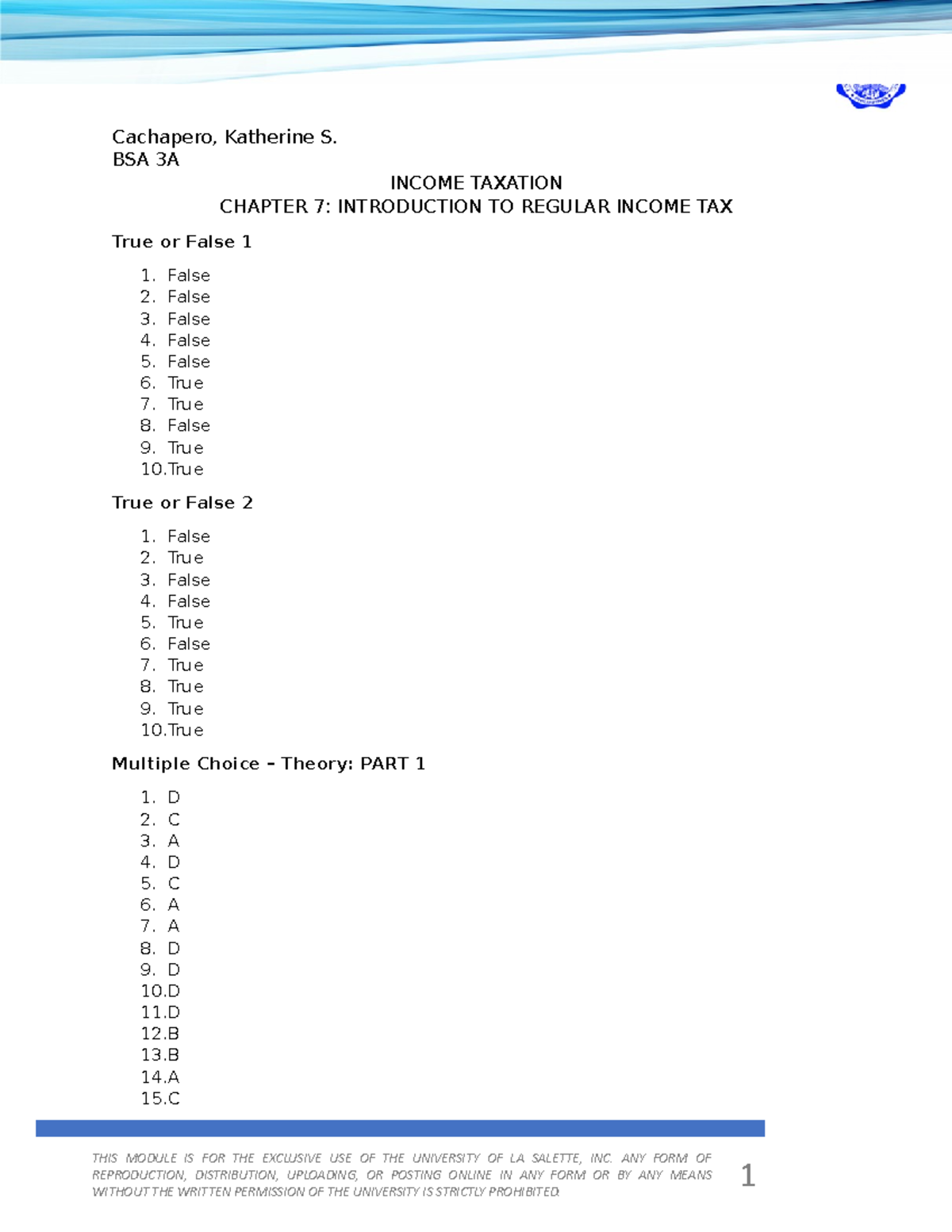 INCOME TAXATION LECTURE NOTE - Accountancy - Studocu