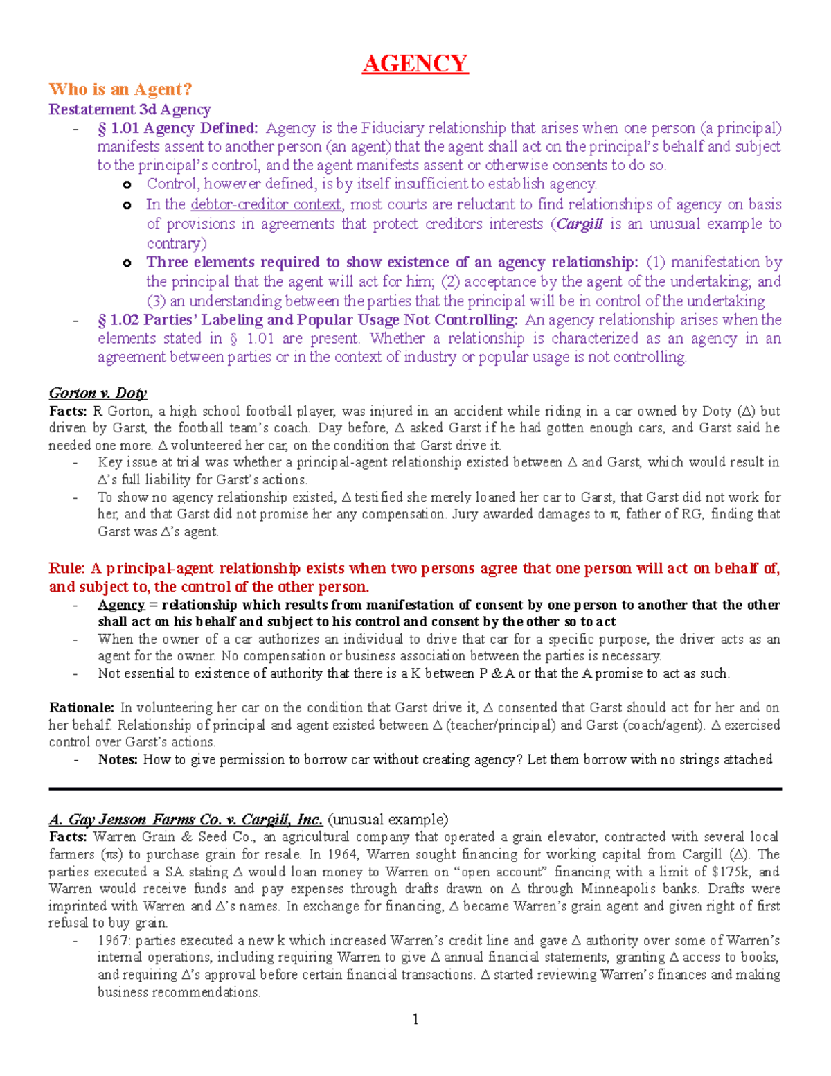 BA Outline Fall 2018 - AGENCY Who is an Agent? Restatement 3d Agency ...