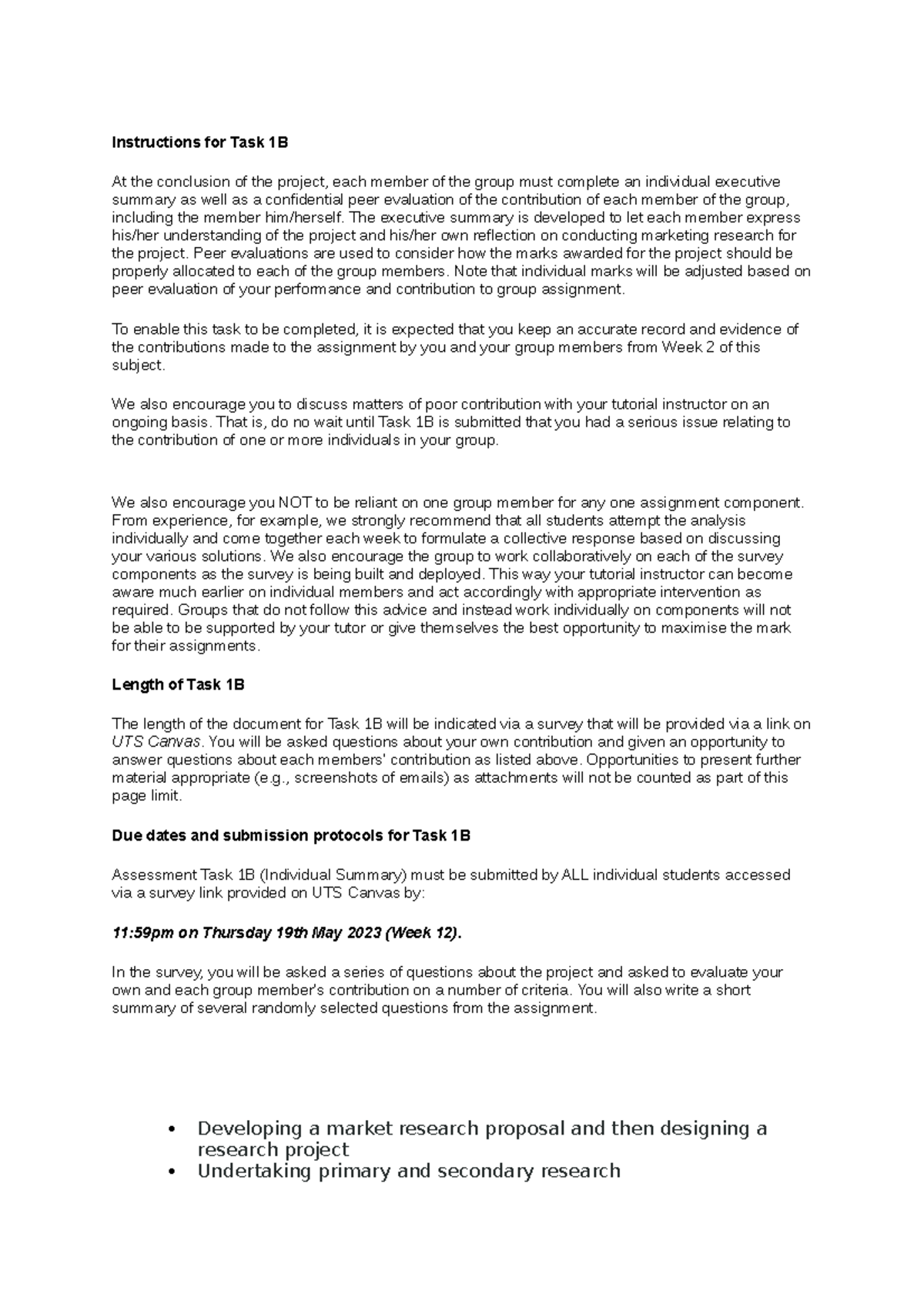 Task 1B - peer evaluation - Instructions for Task 1B At the conclusion ...