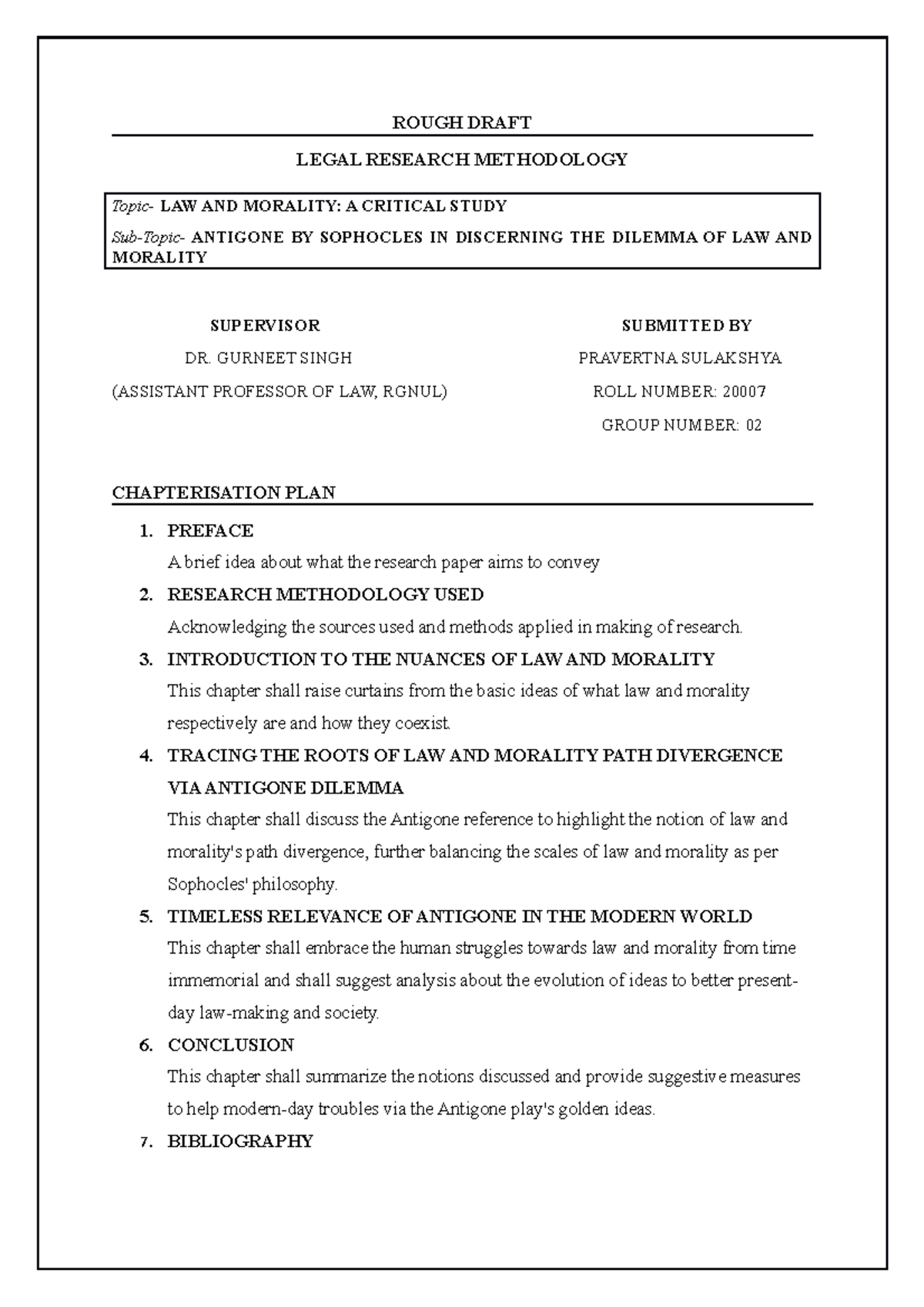Rough Draft format - ROUGH DRAFT LEGAL RESEARCH METHODOLOGY Topic- LAW ...