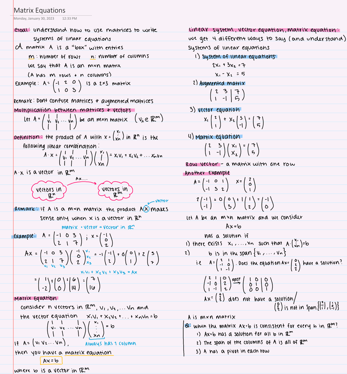 Matrix Equations - MATH 1553 - Georgia Tech - Studocu