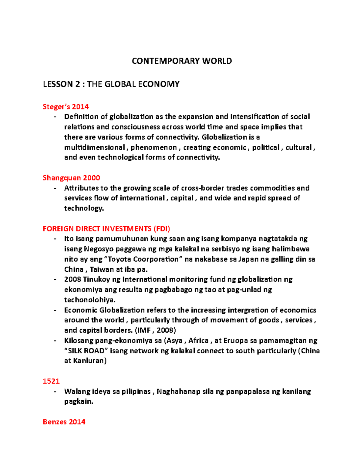 Contemporary World Lesson 2 Reviewer - CONTEMPORARY WORLD LESSON 2 ...