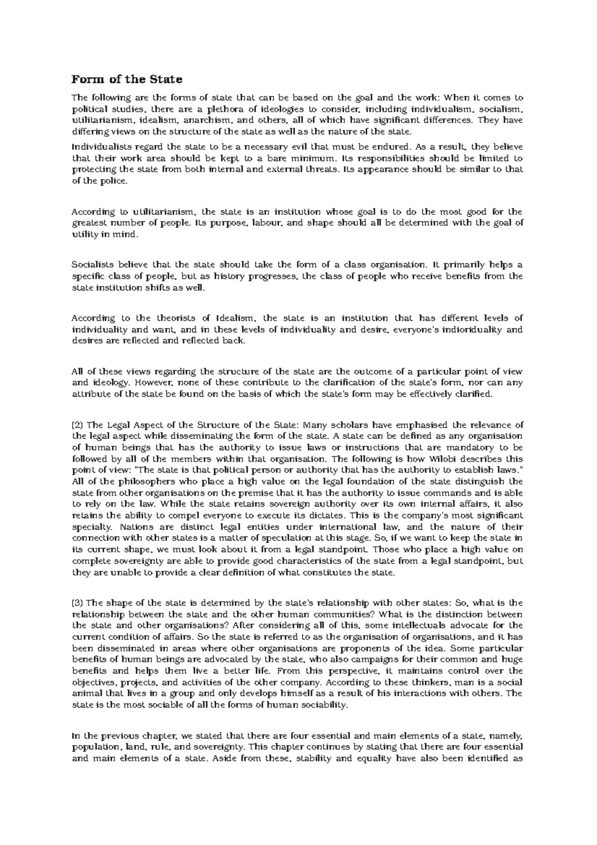 Form of the State - Lecture notes 1 - Form of the State The following ...