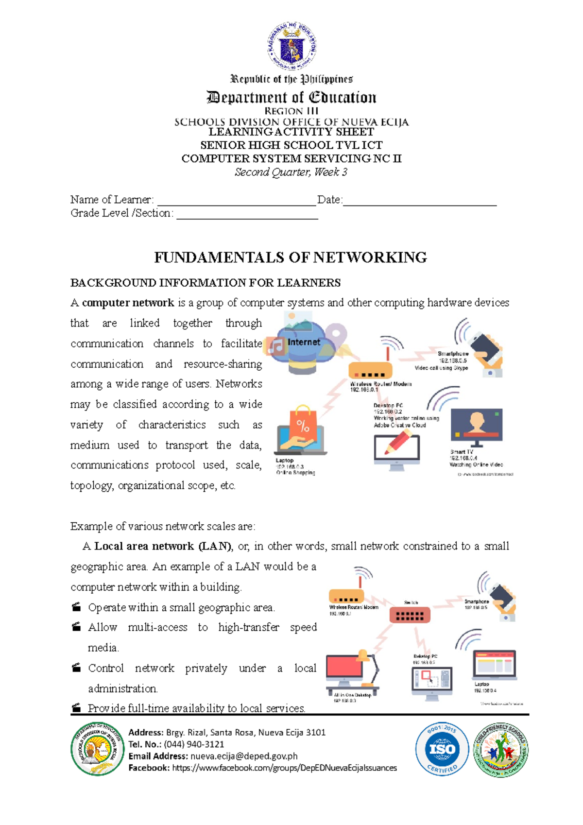 WEEK 3 Fundamentals OF Networking - LEARNING ACTIVITY SHEET SENIOR HIGH ...