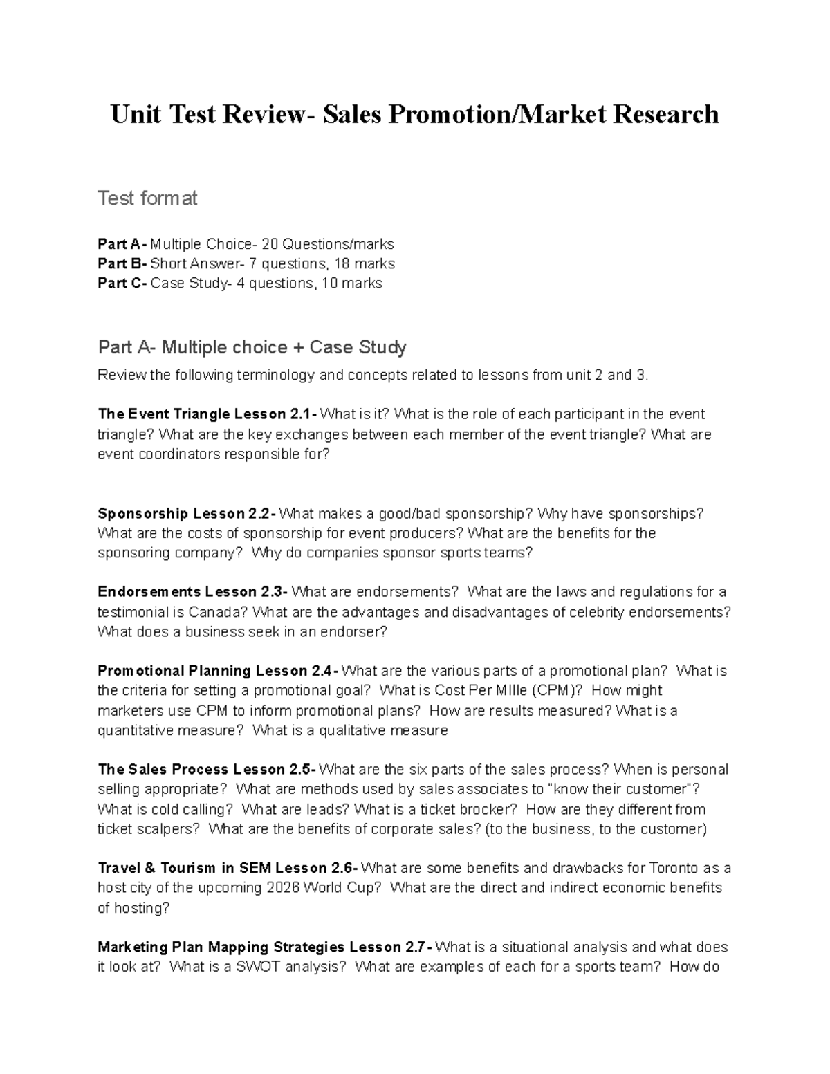 Unit Test- Sales Promotion Market Research - Google Docs - Unit Test ...